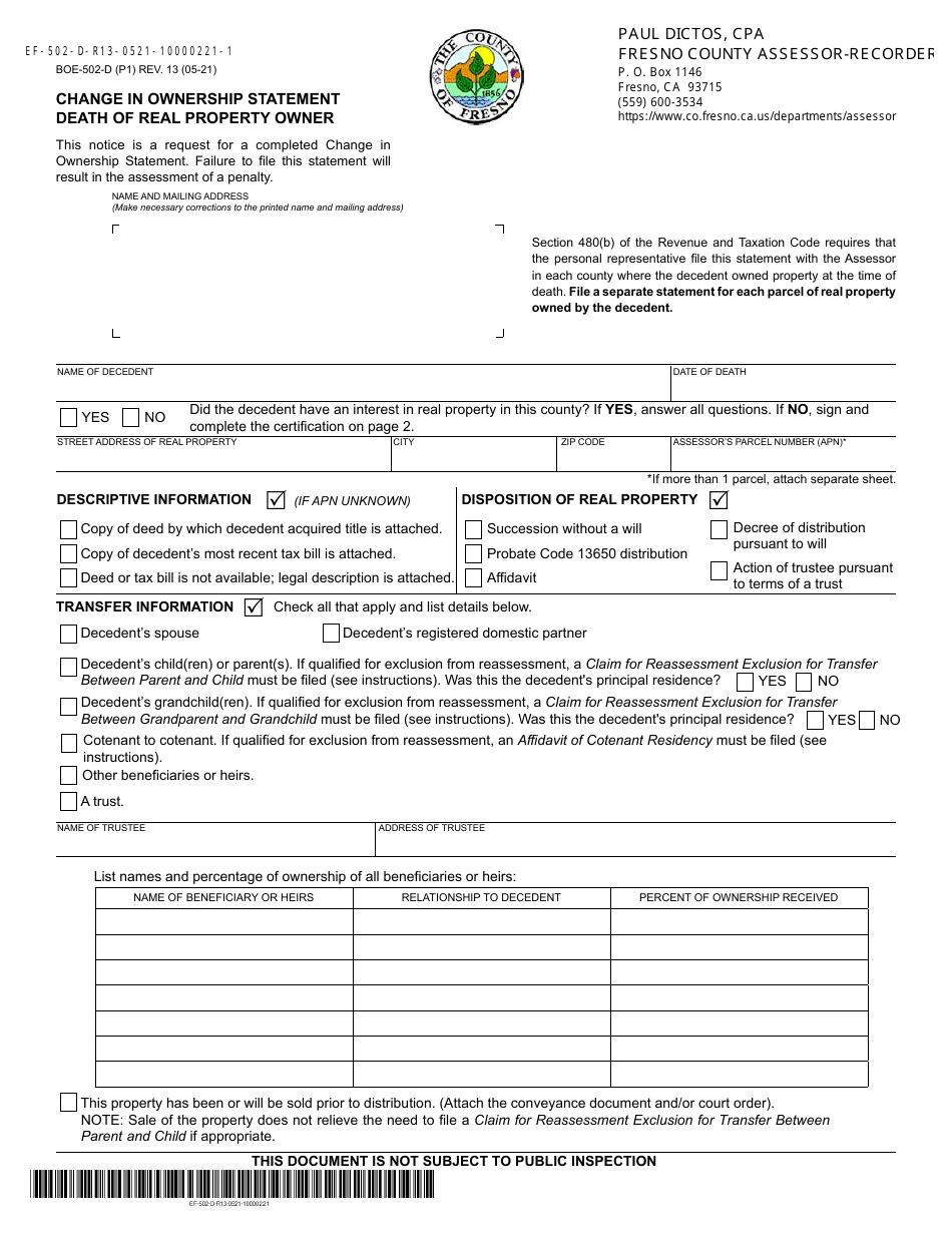 Form BOE-502-D - Fill Out, Sign Online and Download Fillable PDF ...