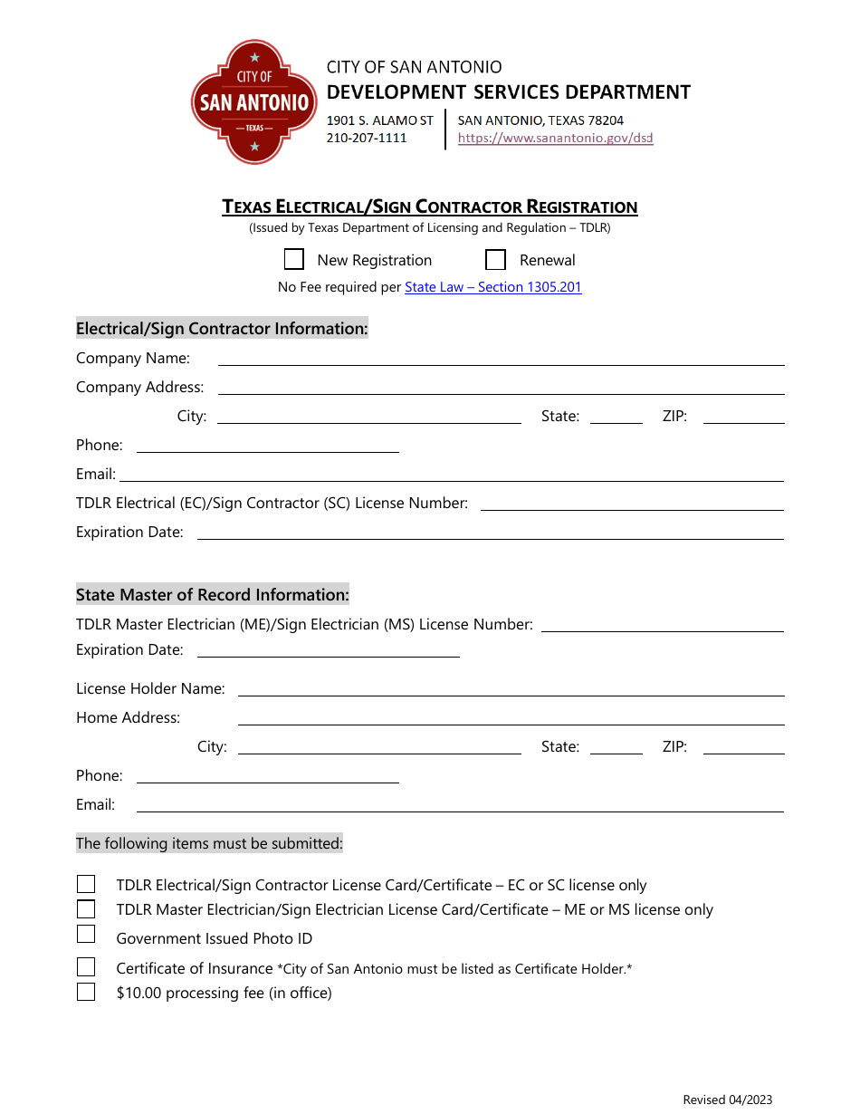 City of San Antonio, Texas Texas Electrical/Sign Contractor Registration - Fill Out, Sign Online ...