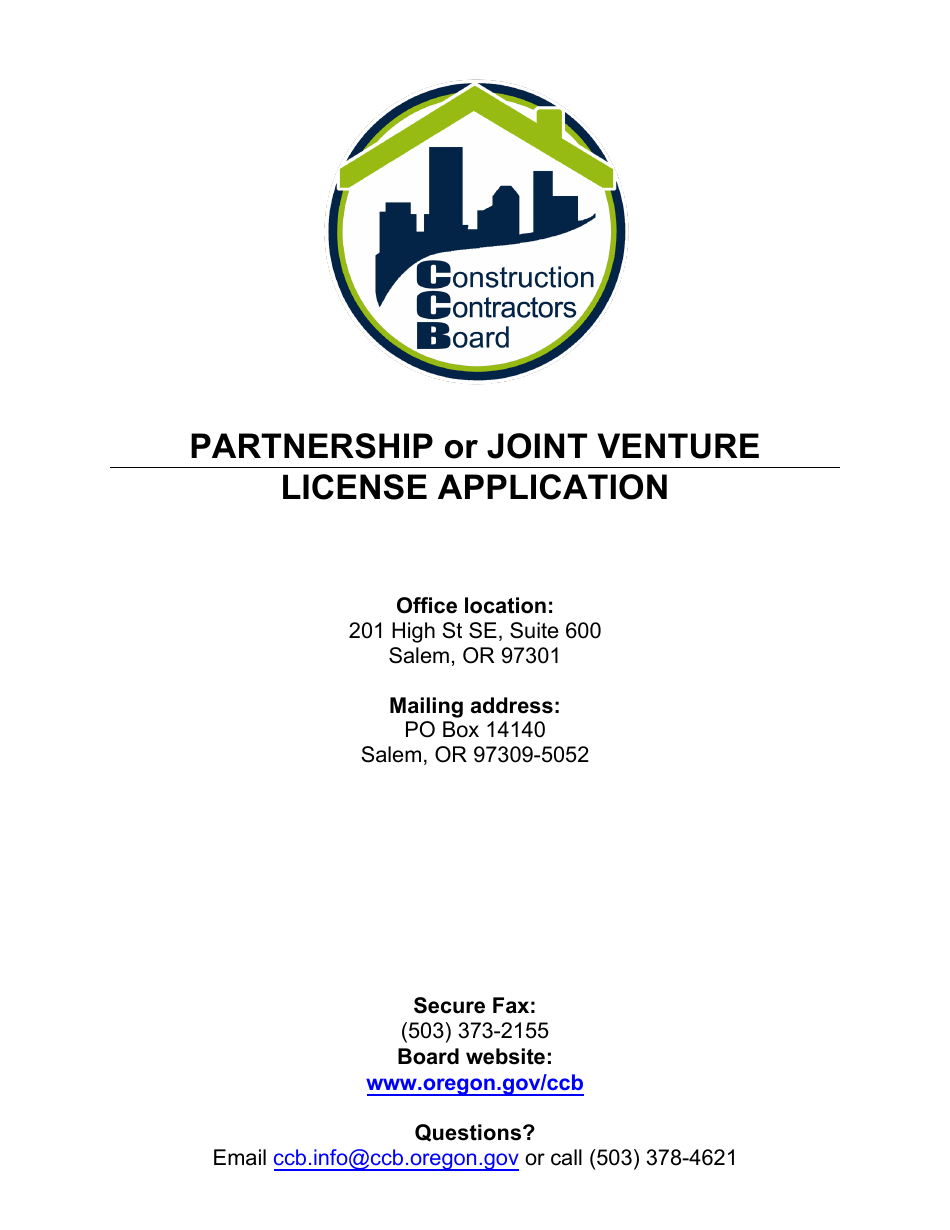 Oregon License Application for Partnership or Joint Venture ...