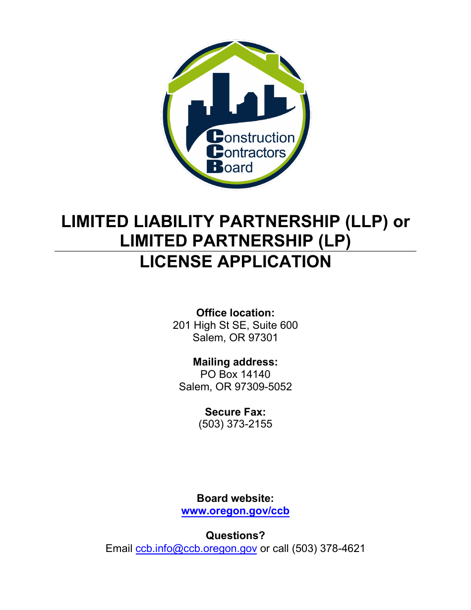 Oregon License Application Limited Liability Partnership (LLP ) or ...