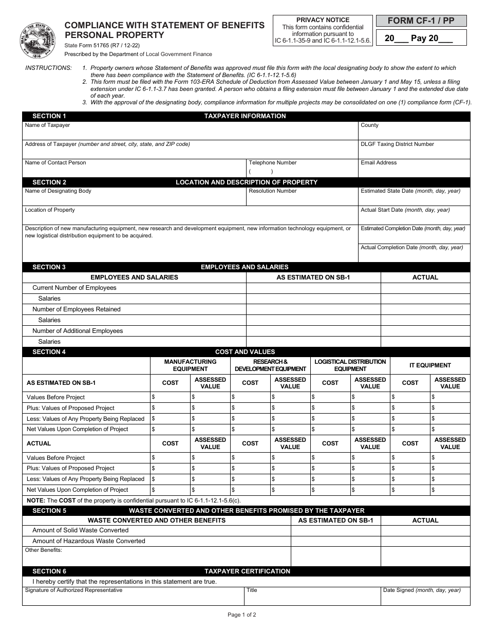 State Form 51765 (CF-1/PP) Download Fillable PDF or Fill Online ...