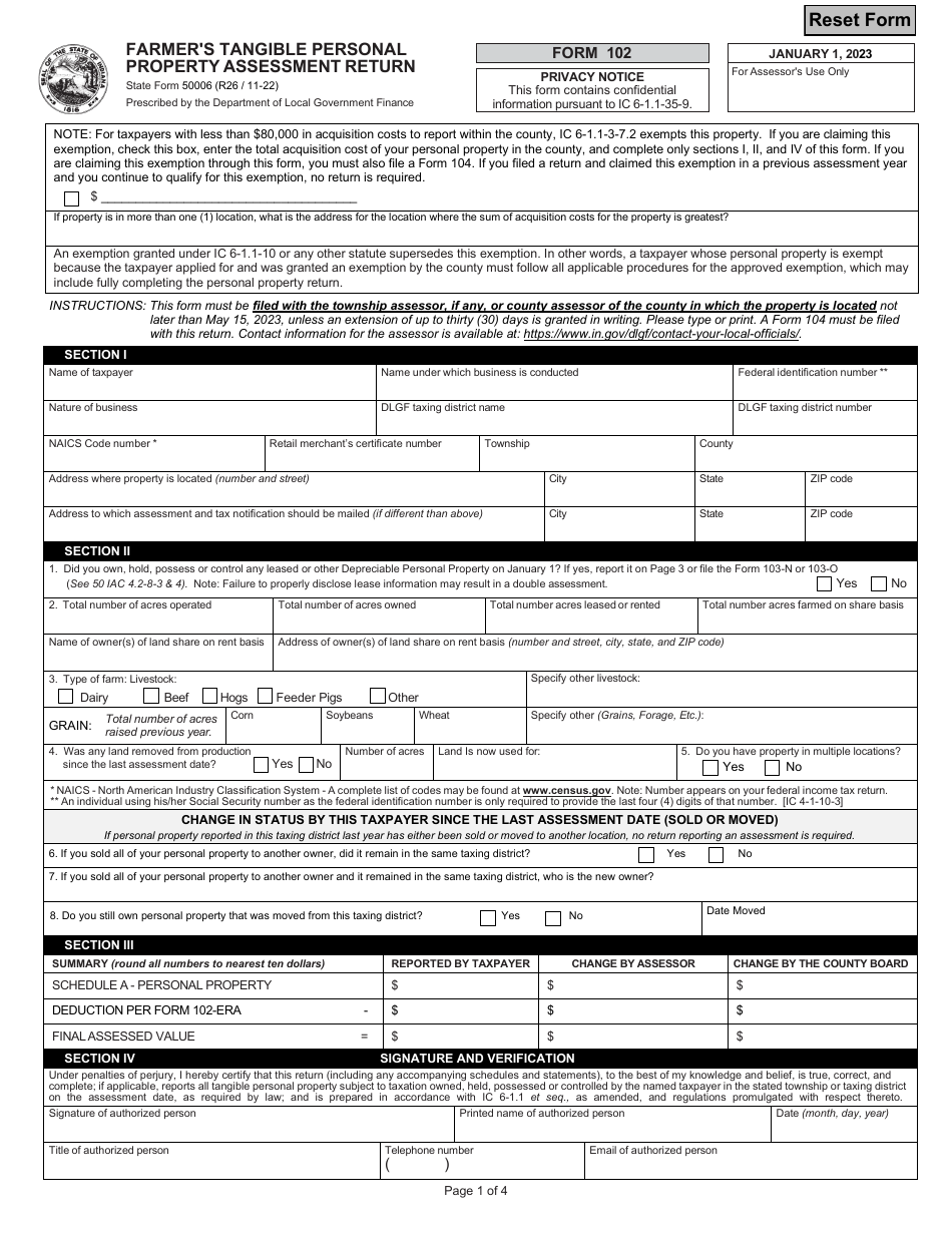 State Form 50006 (102) Download Fillable PDF or Fill Online Farmer's ...
