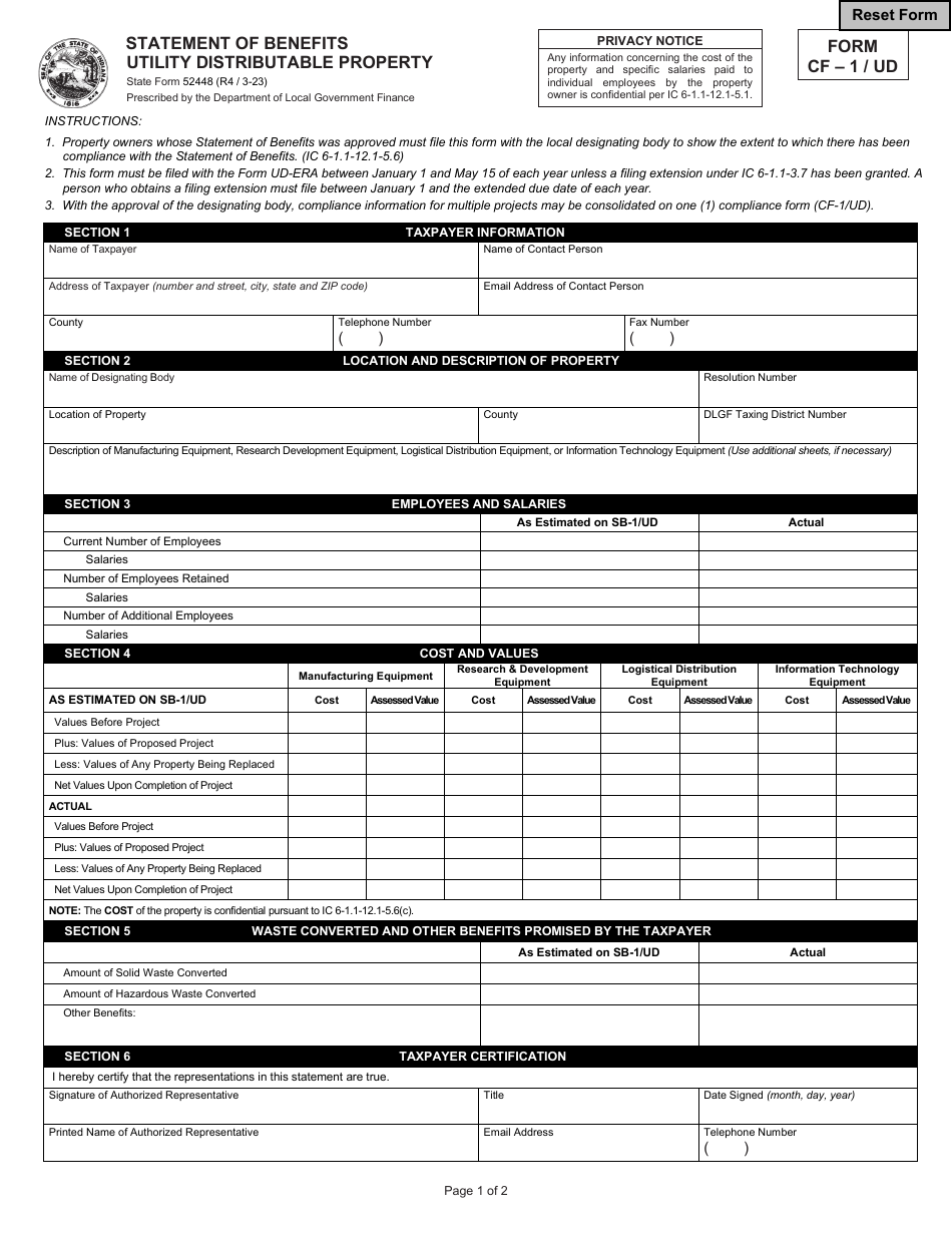 State Form 52448 (CF-1/UD) - Fill Out, Sign Online and Download ...