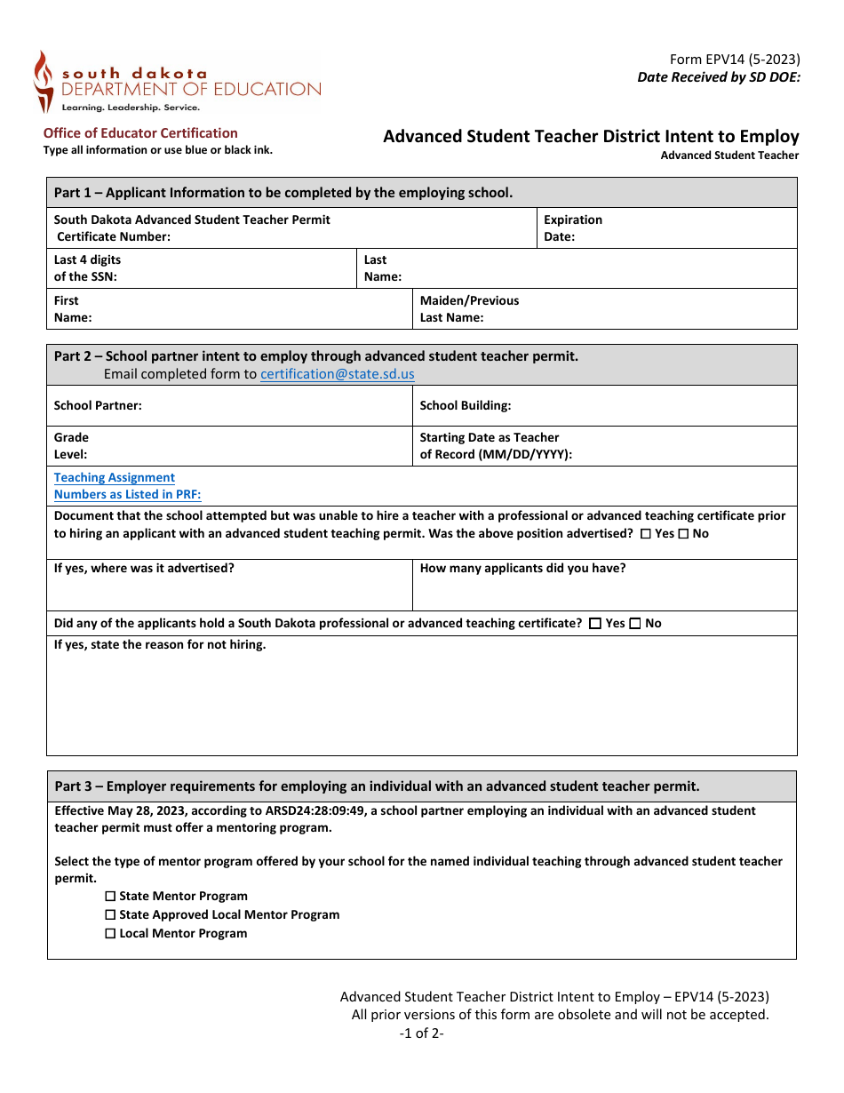 Form EPV14 - Fill Out, Sign Online and Download Fillable PDF, South ...