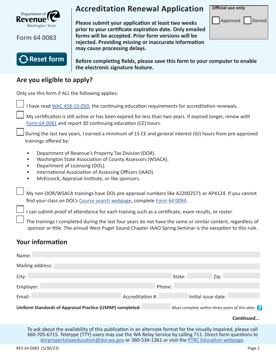 Form REV64 0083 - Fill Out, Sign Online and Download Fillable PDF, Washington | Templateroller