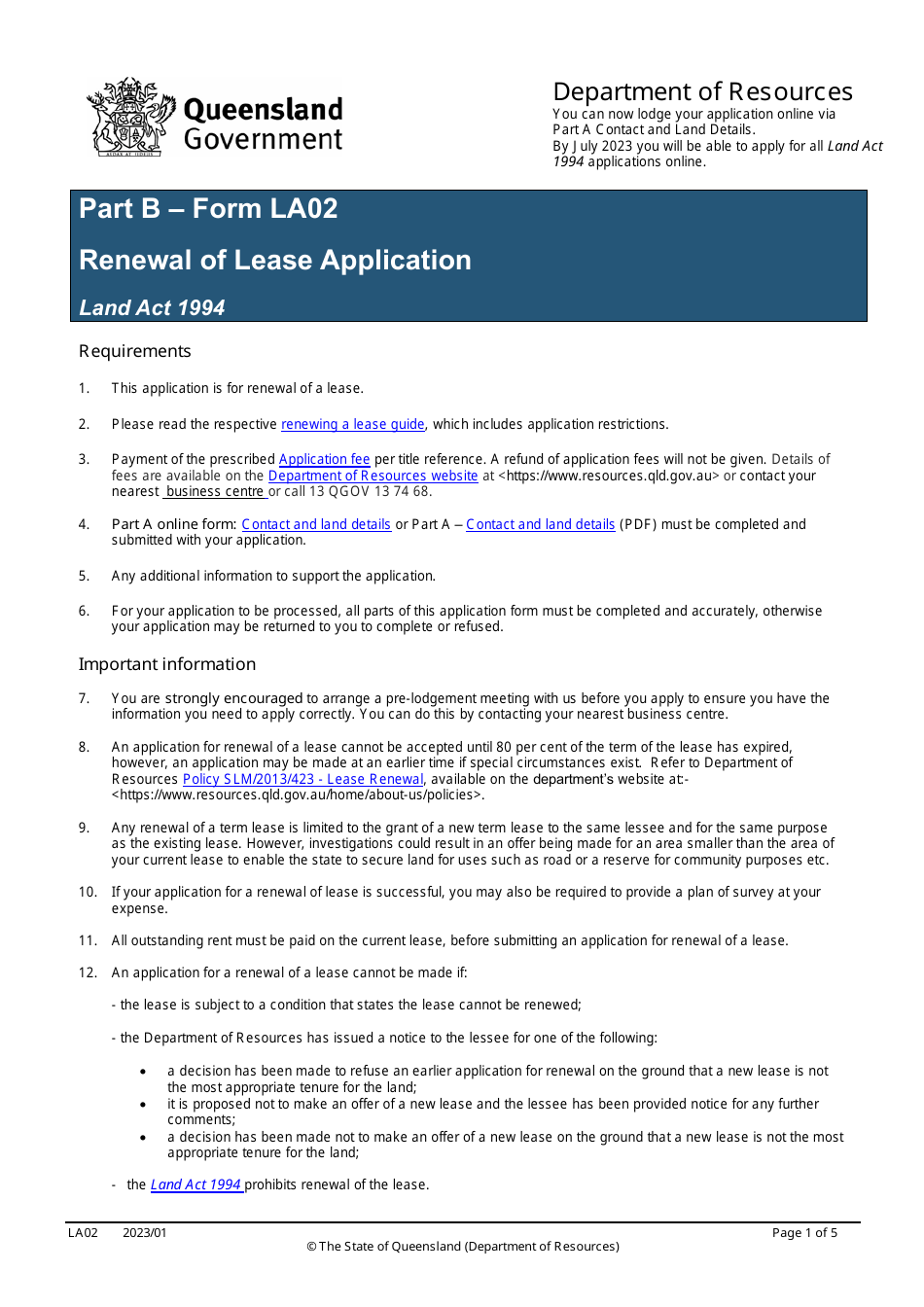 Form LA02 Part B Download Fillable PDF or Fill Online Renewal of Lease ...