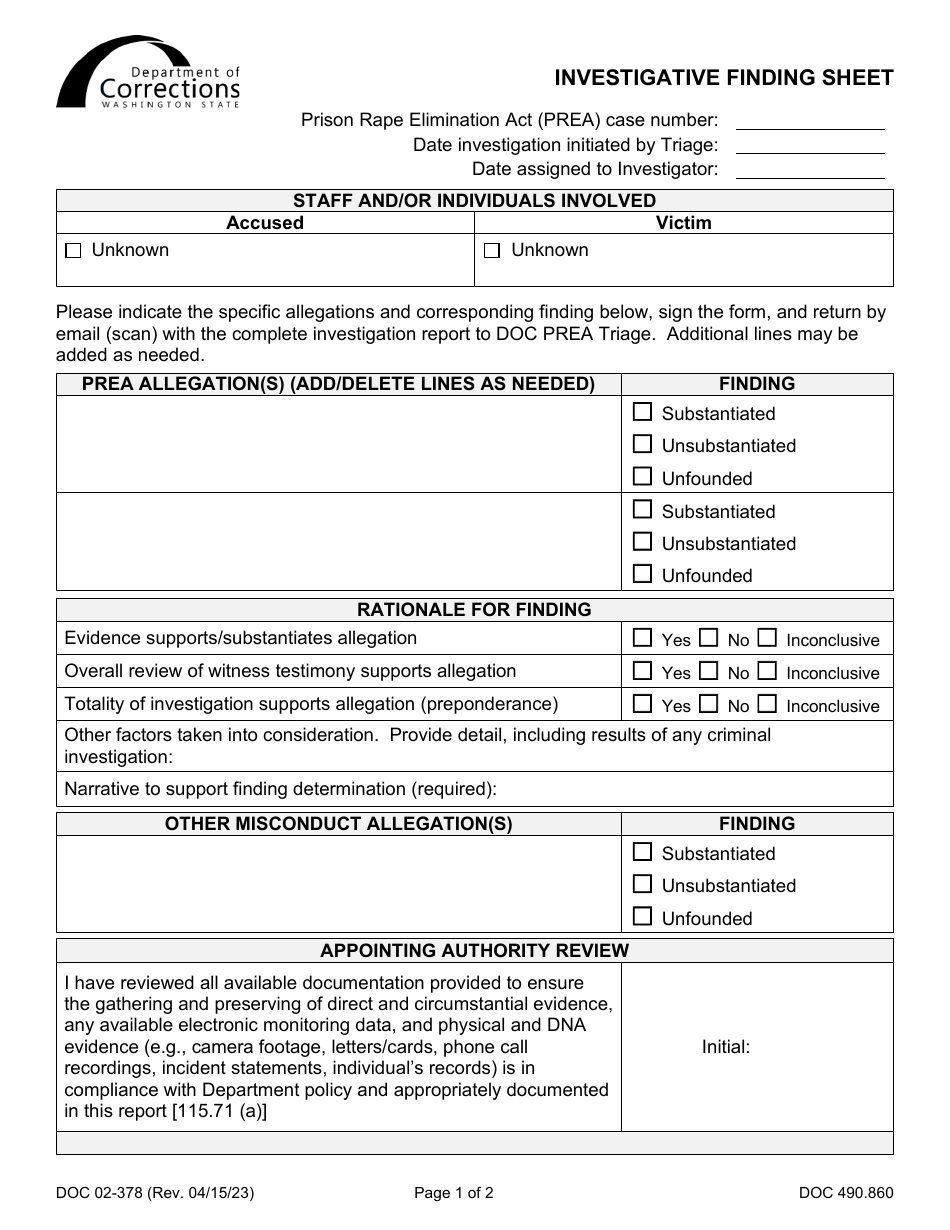 Form DOC02-378 Download Printable PDF or Fill Online Investigative ...