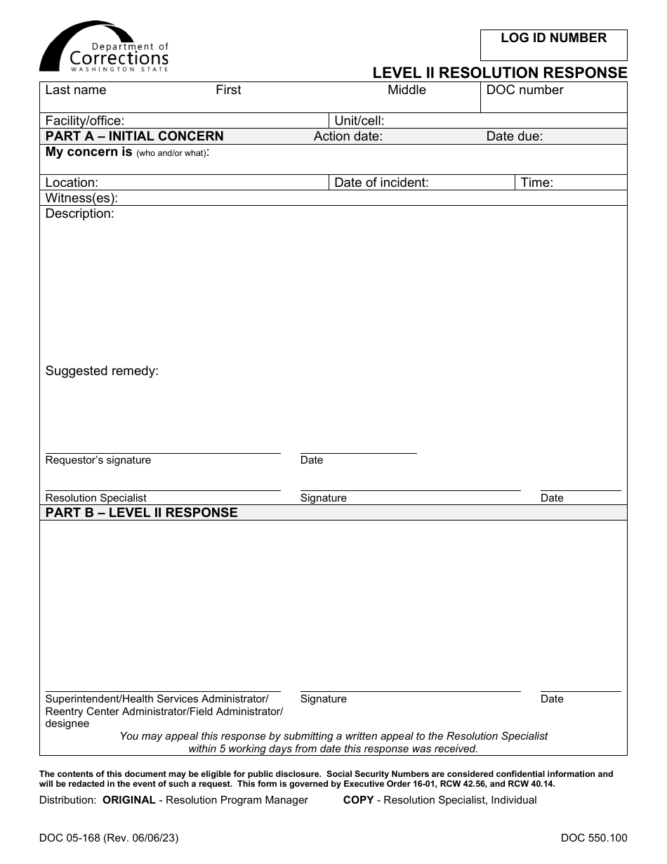 Form DOC05-168 Download Printable PDF or Fill Online Level II ...