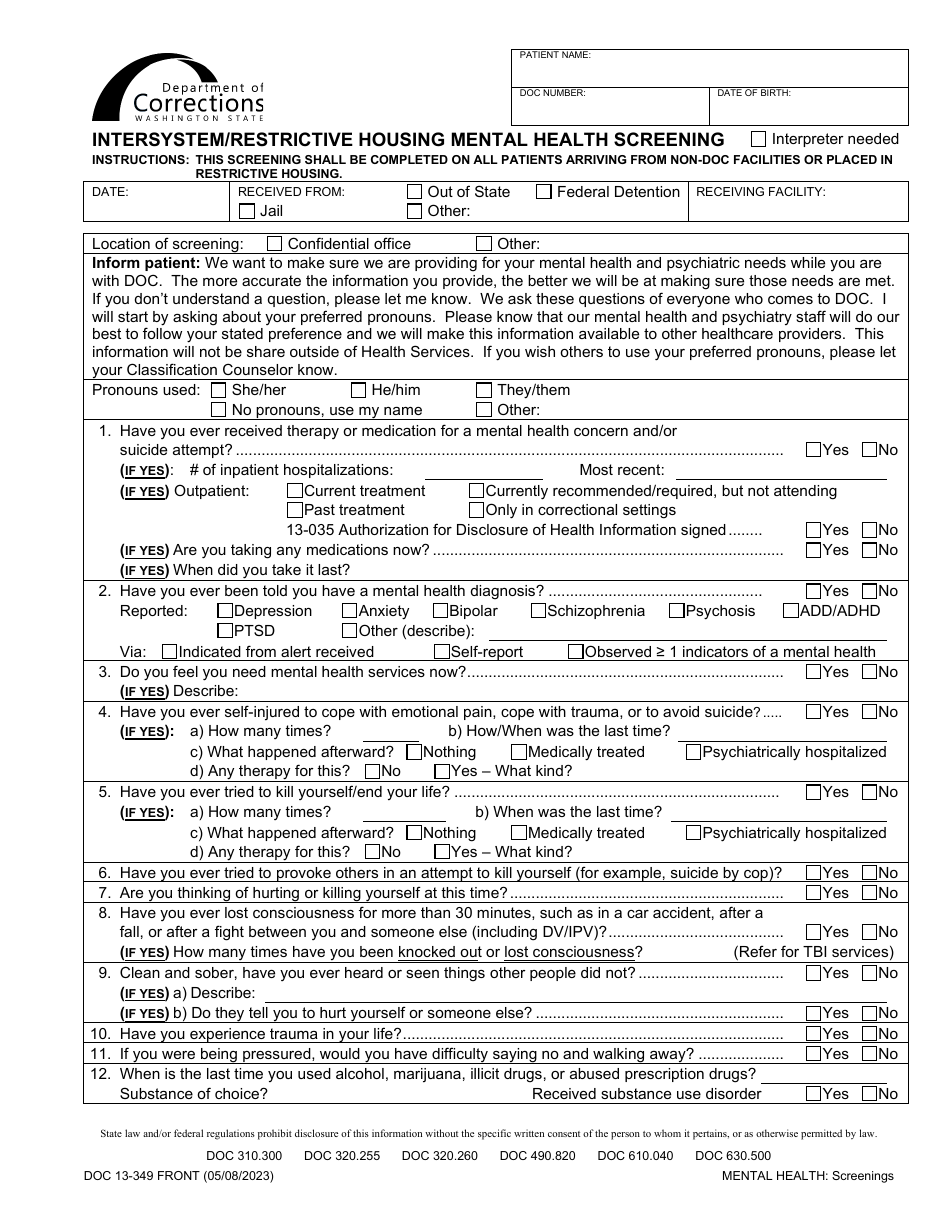 Form DOC13-349 Download Printable PDF or Fill Online Intersystem ...