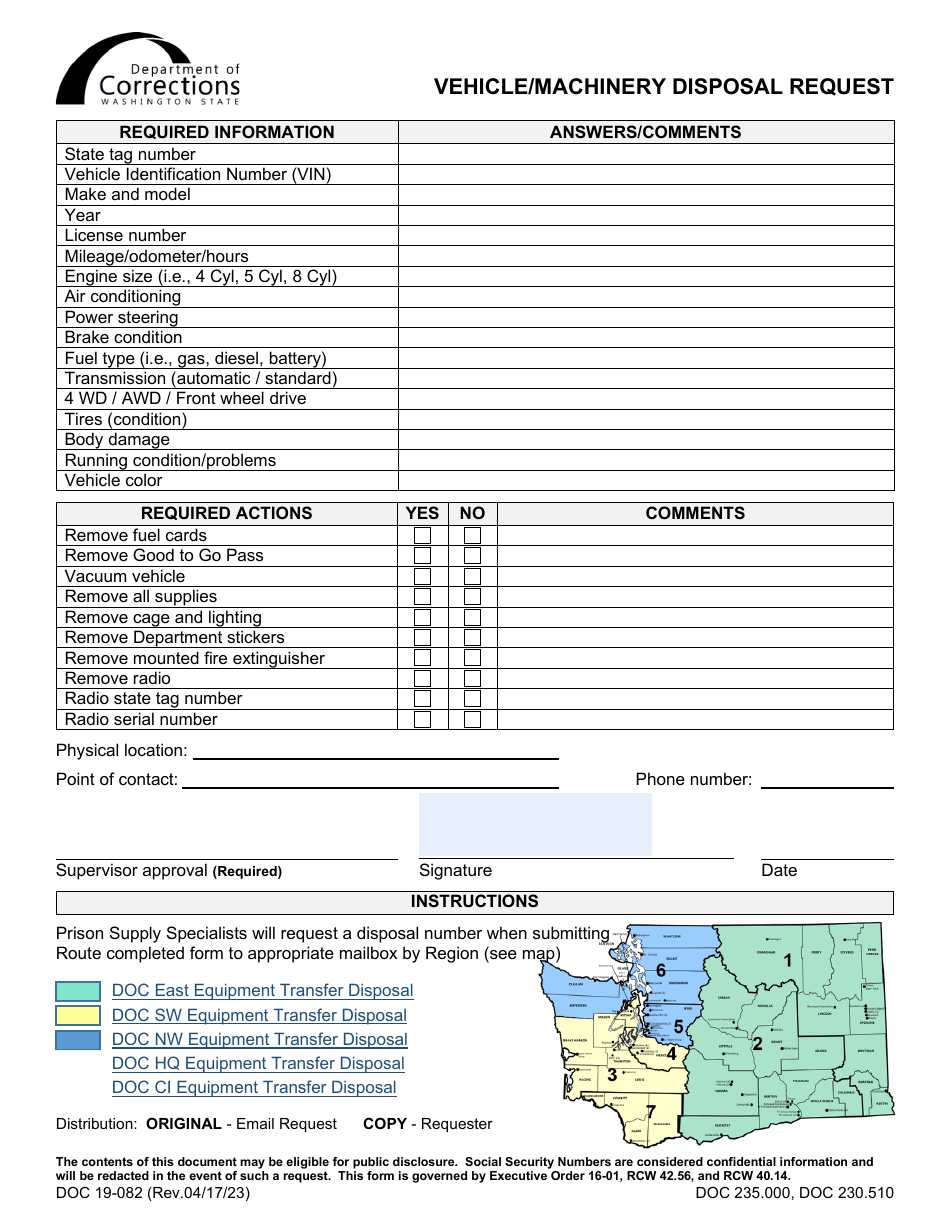 Form DOC19-082 Download Printable PDF or Fill Online Vehicle/Machinery ...