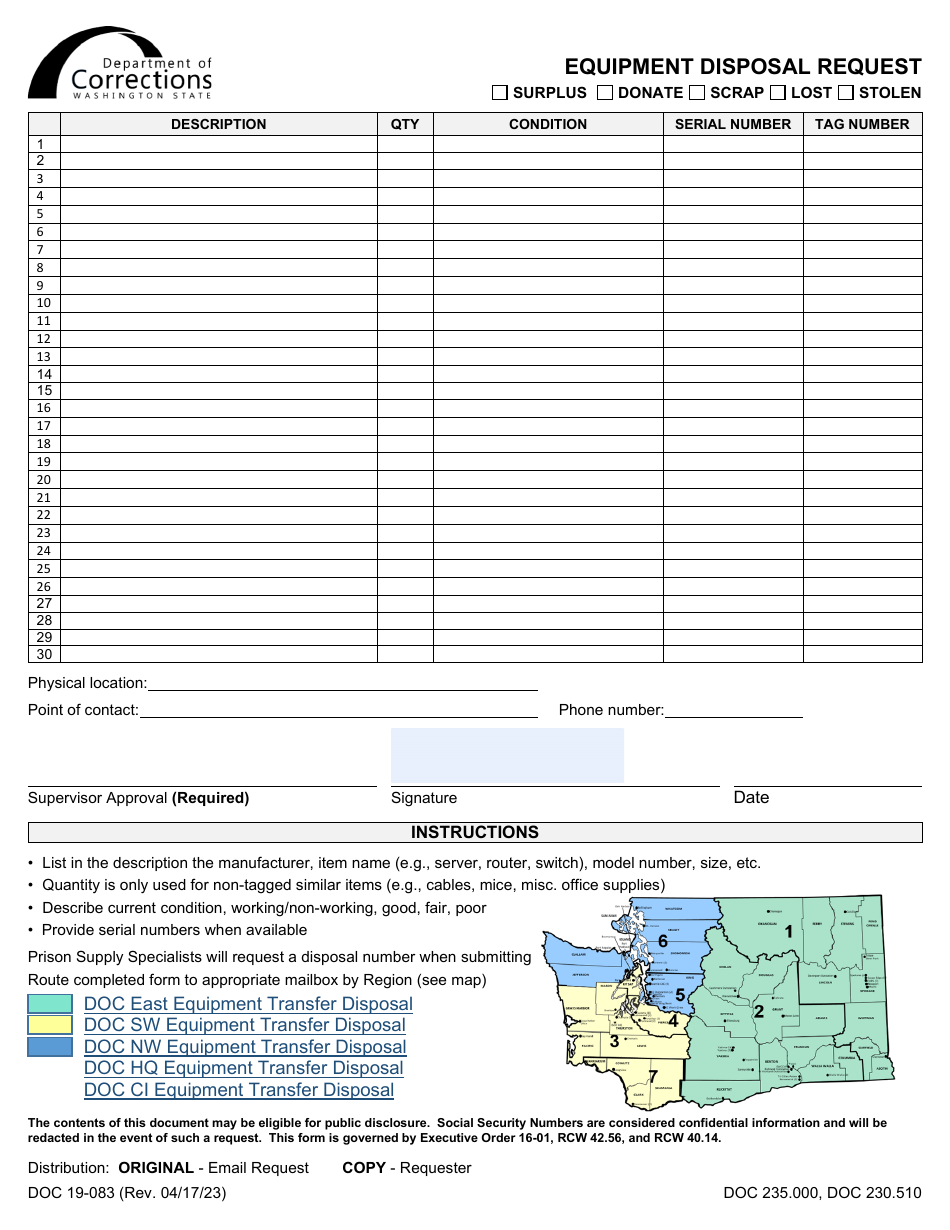 Form DOC19-083 Download Fillable PDF or Fill Online Equipment Disposal ...