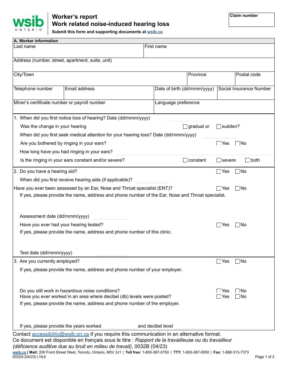 Form 0032A Download Fillable PDF or Fill Online Worker's Report - Work ...