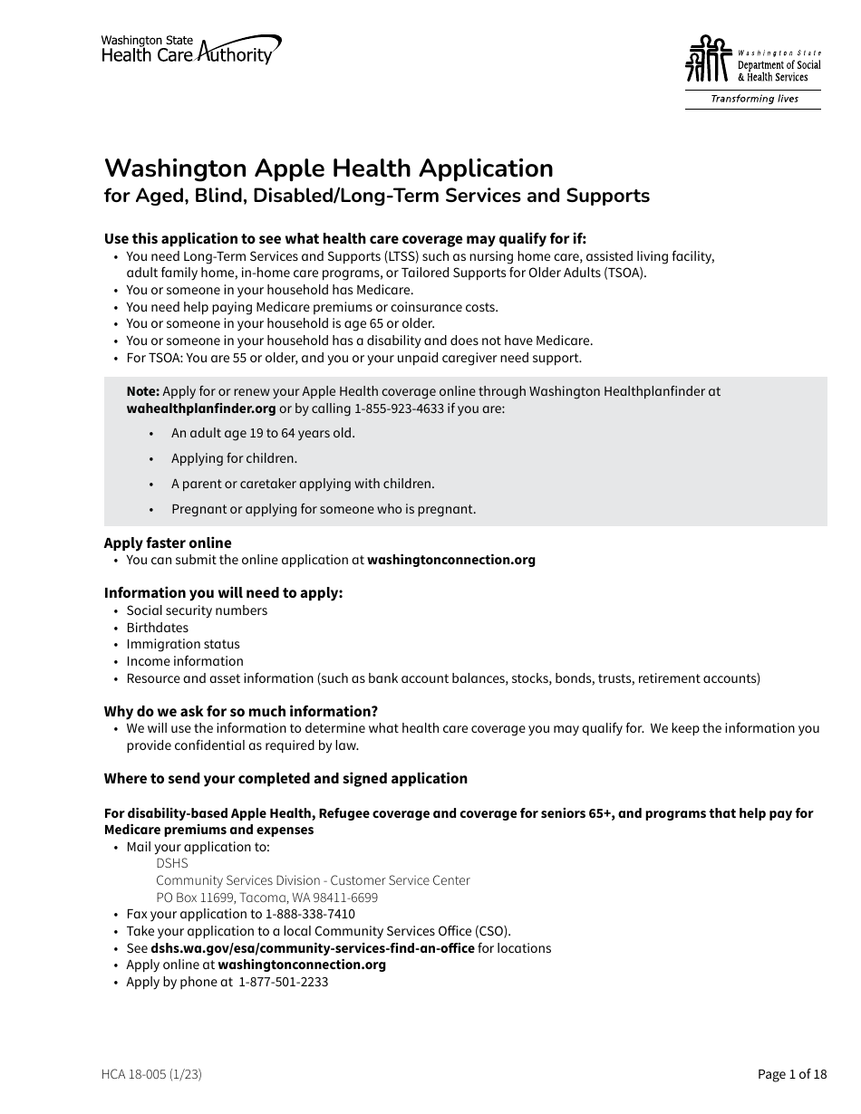Form HCA18-005 Download Fillable PDF or Fill Online Washington Apple ...