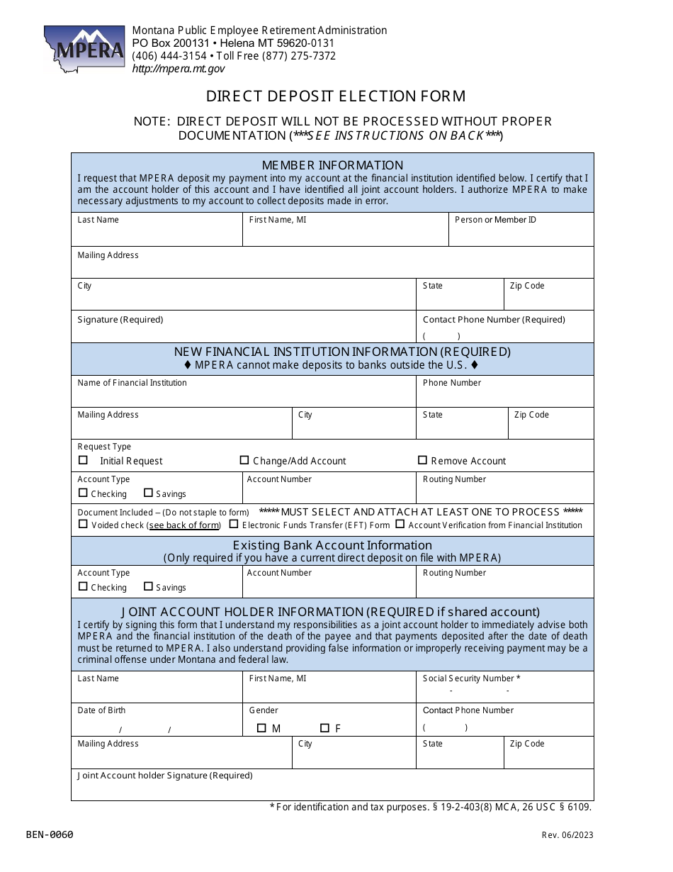 Form BEN-0060 Download Printable PDF or Fill Online Direct Deposit ...