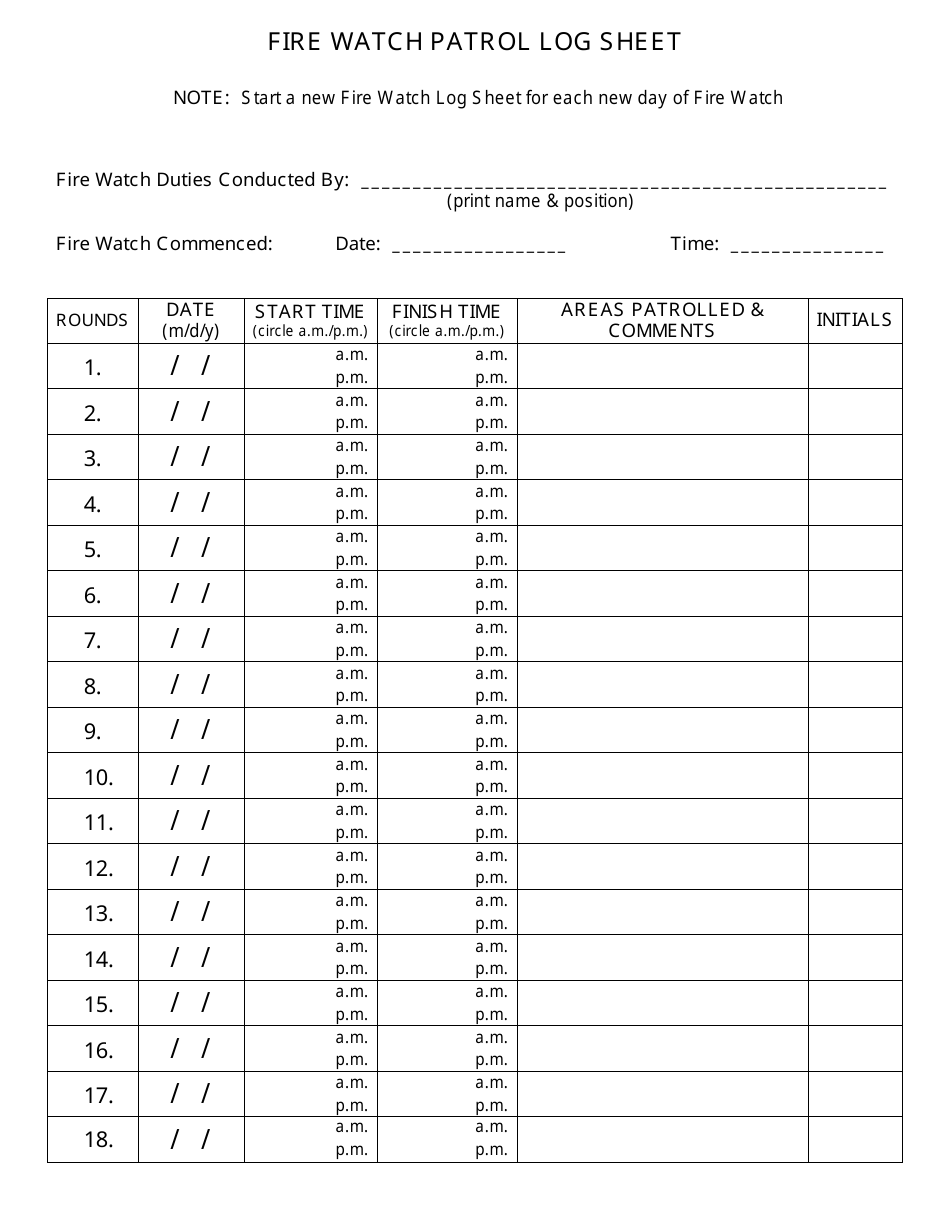 Louisiana Fire Watch Patrol Log Sheet - Fill Out, Sign Online and ...