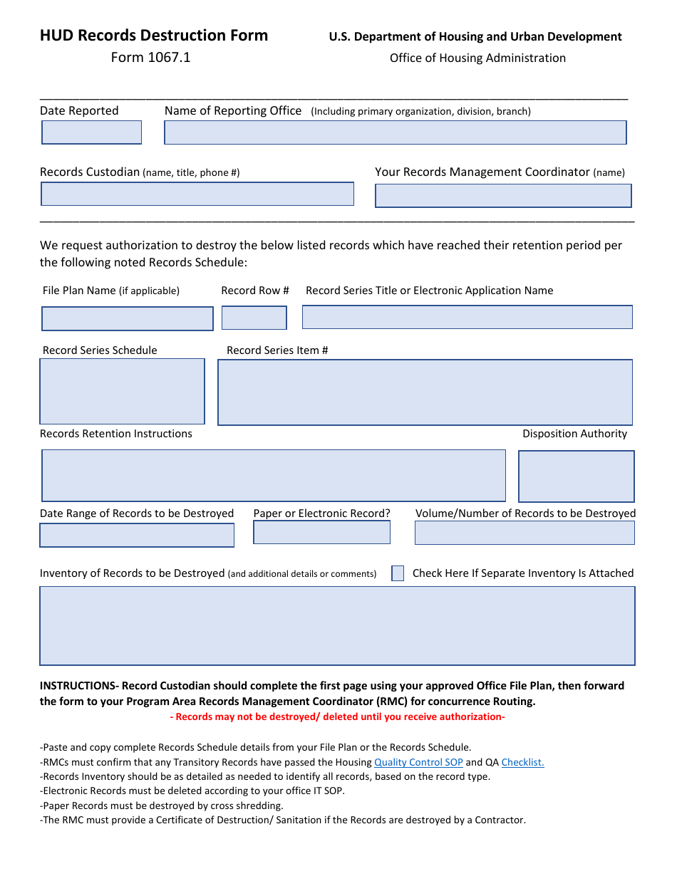 Form HUD-1067.1 - Fill Out, Sign Online and Download Fillable PDF ...