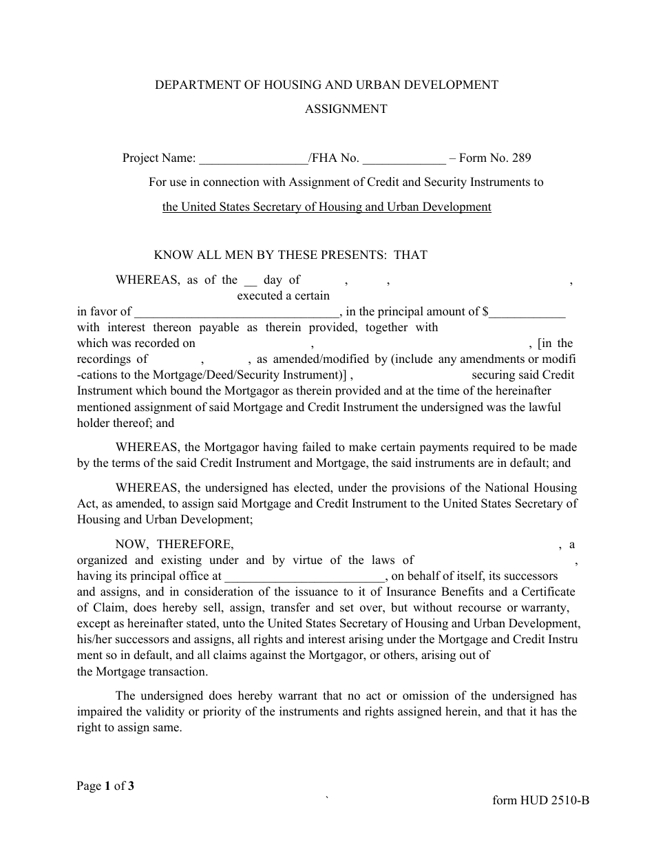 Form HUD-2510-B (289) - Fill Out, Sign Online and Download Fillable PDF ...