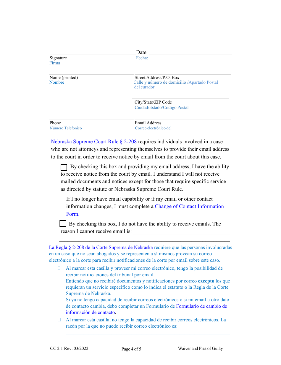 Form CC2:1 Download Fillable PDF or Fill Online Waiver and Plea of ...