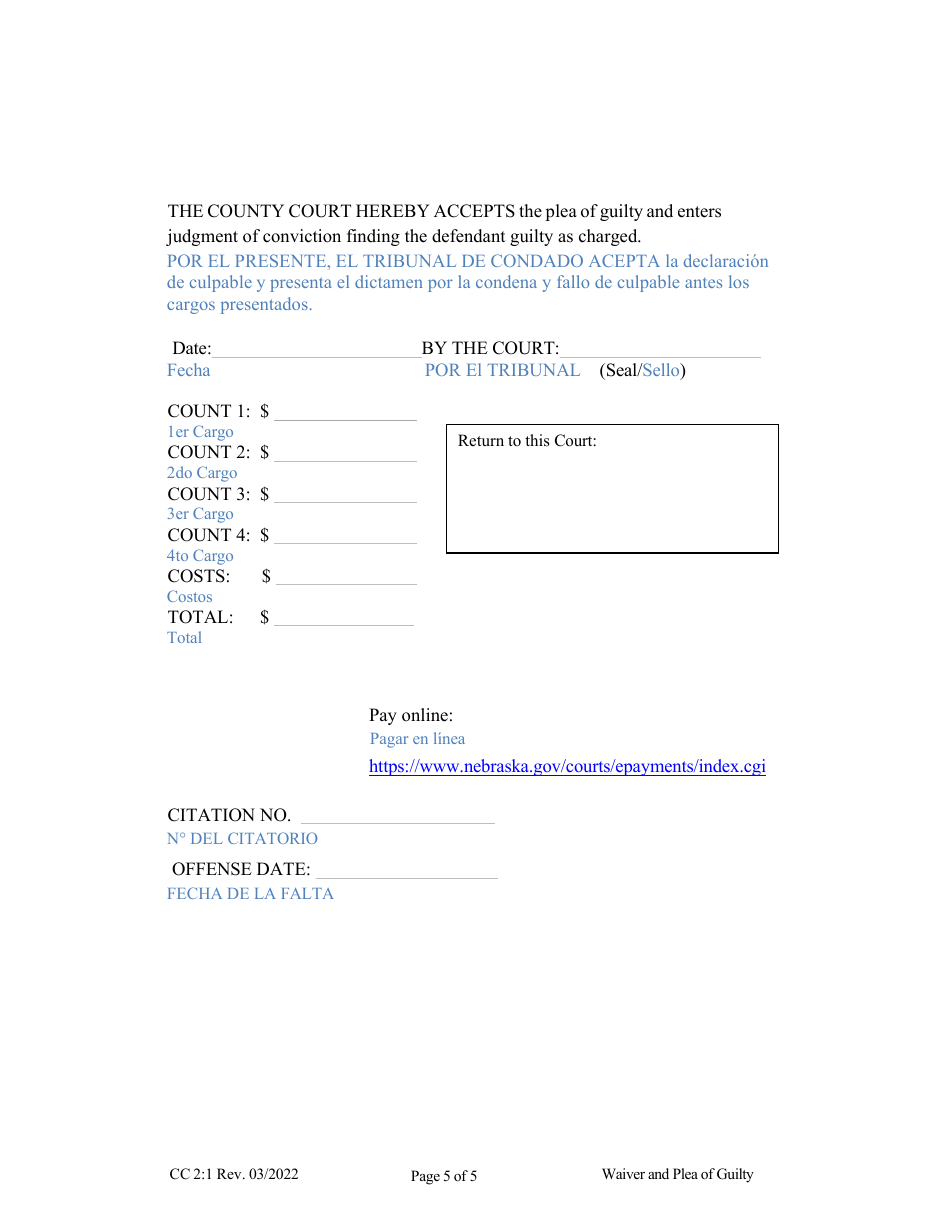 Form CC2:1 Download Fillable PDF or Fill Online Waiver and Plea of ...