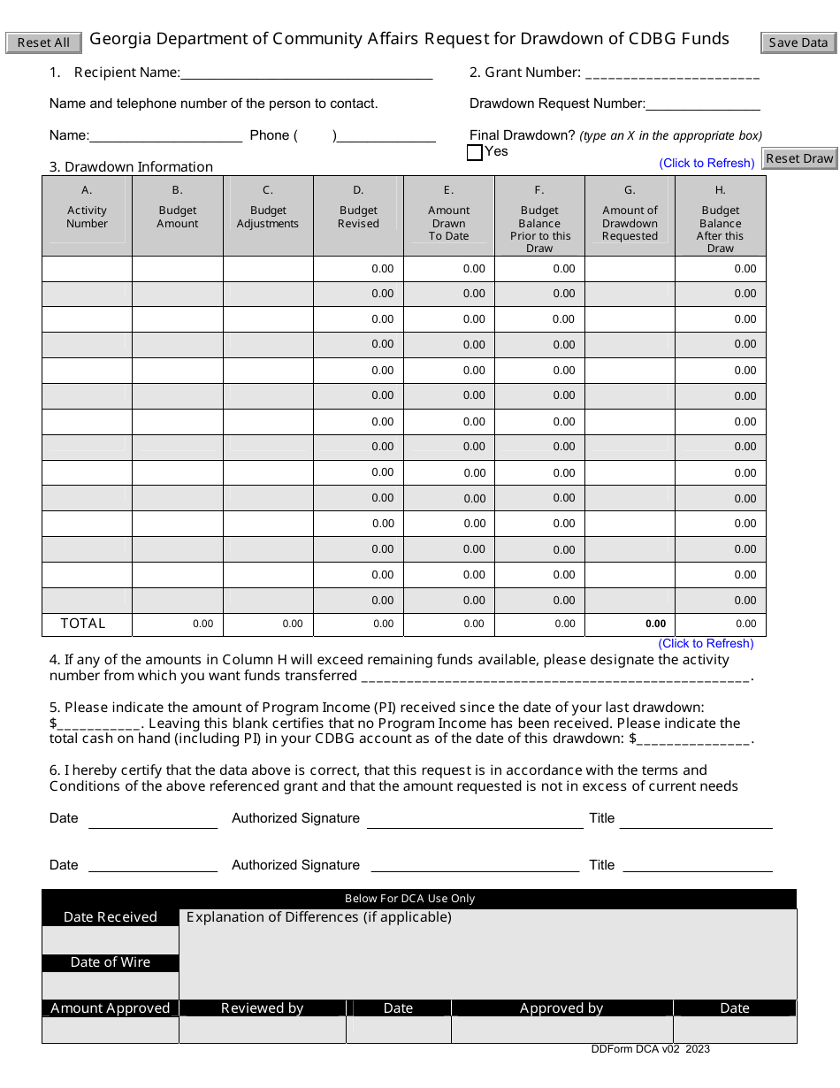 Georgia United States Request For Drawdown Of Cdbg Funds Fill Out