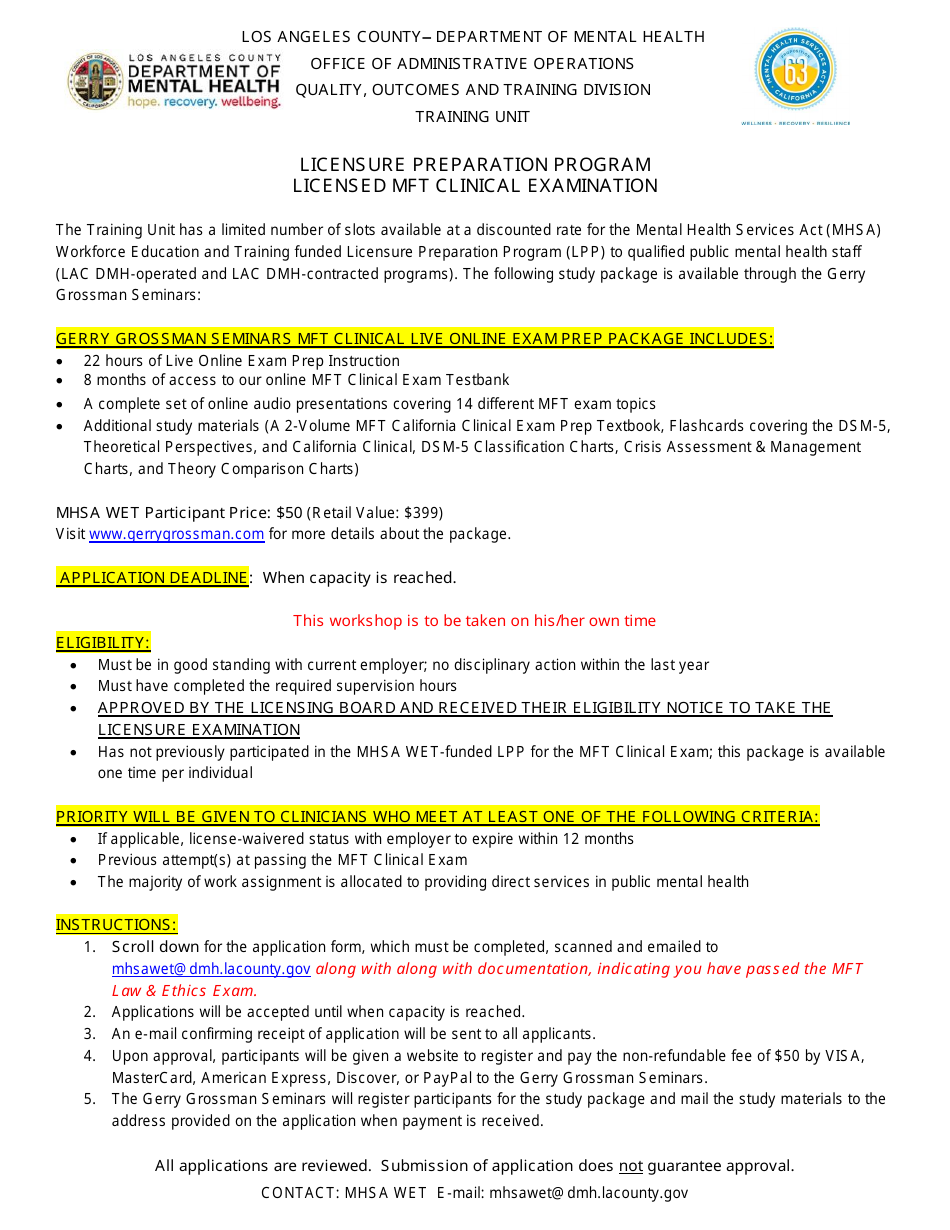 County of Los Angeles, California Marriage and Family Therapist (Mft ...