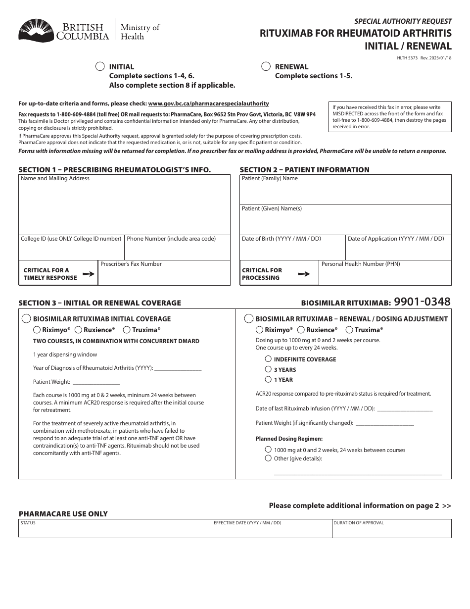 Form HLTH5373 Download Fillable PDF or Fill Online Special Authority ...
