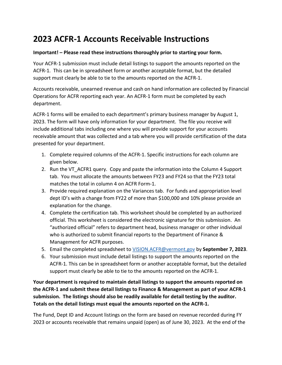 Download Instructions for Form ACFR-1 Accounts Receivable PDF, 2023 ...