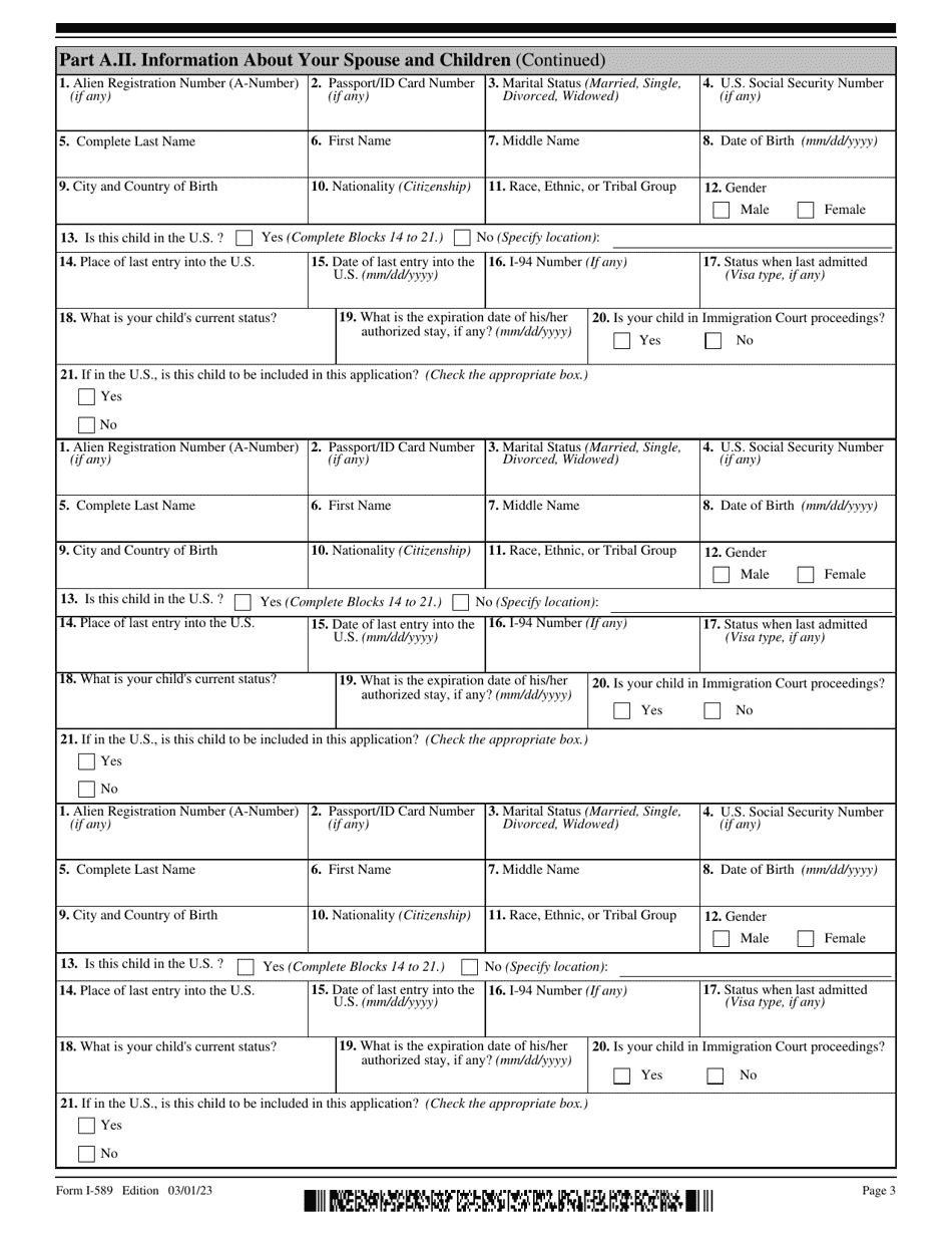 USCIS Form I-589 Download Fillable PDF or Fill Online Application for ...