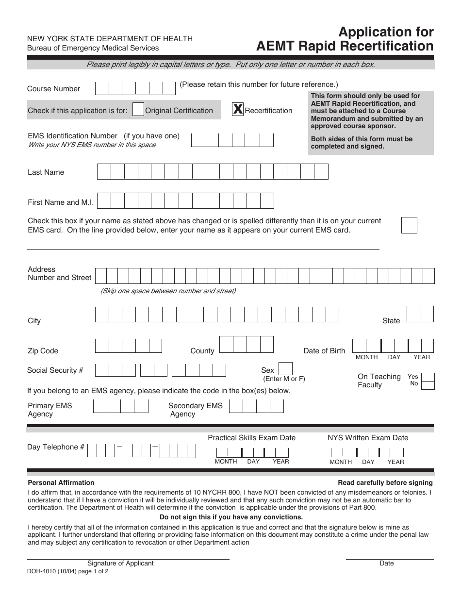 Form DOH-4010 - Fill Out, Sign Online and Download Fillable PDF, New ...