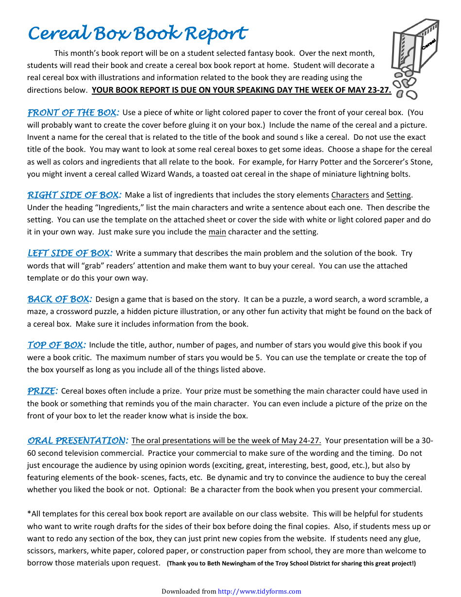 Cereal Box Book Report Template - Fill Out, Sign Online and Download ...