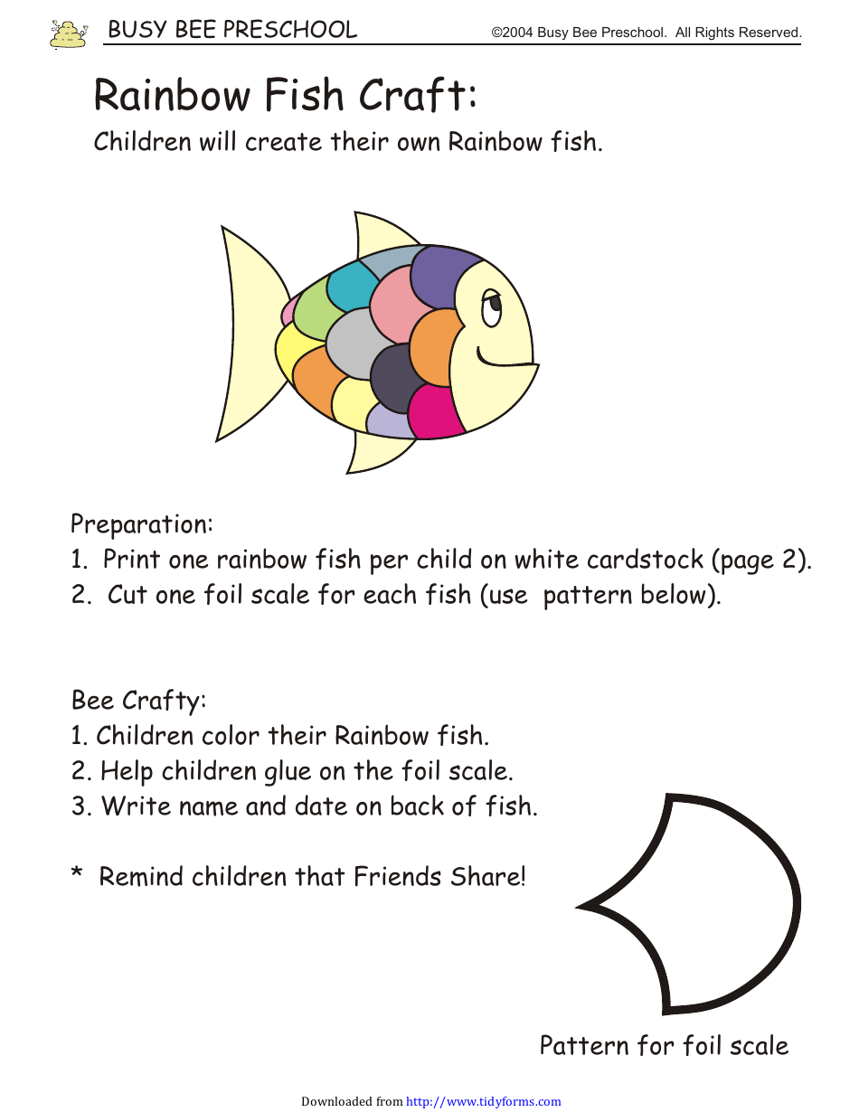 Rainbow Fish Craft Template - Busy Bee Preschool Download Printable PDF ...