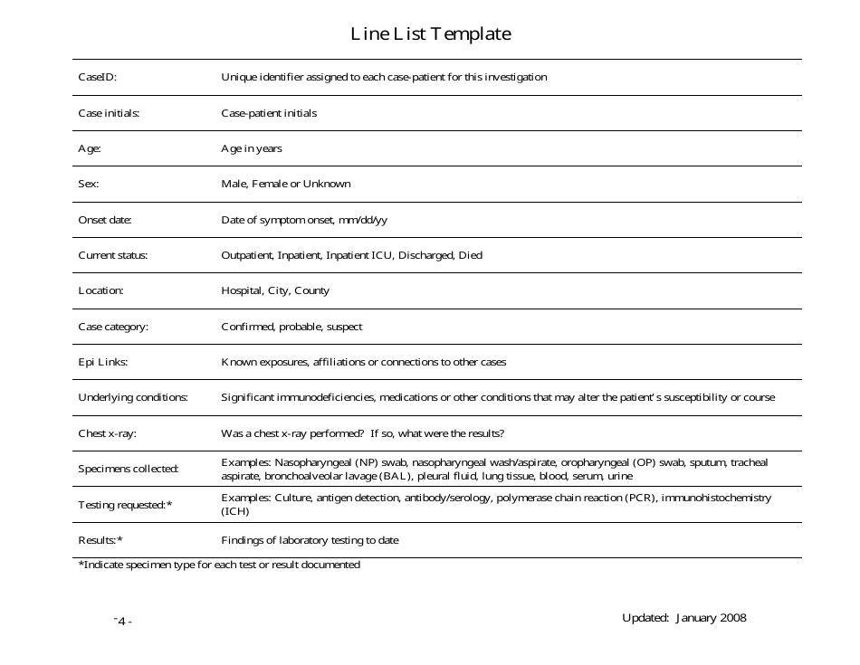 Line List Template Download Printable PDF | Templateroller
