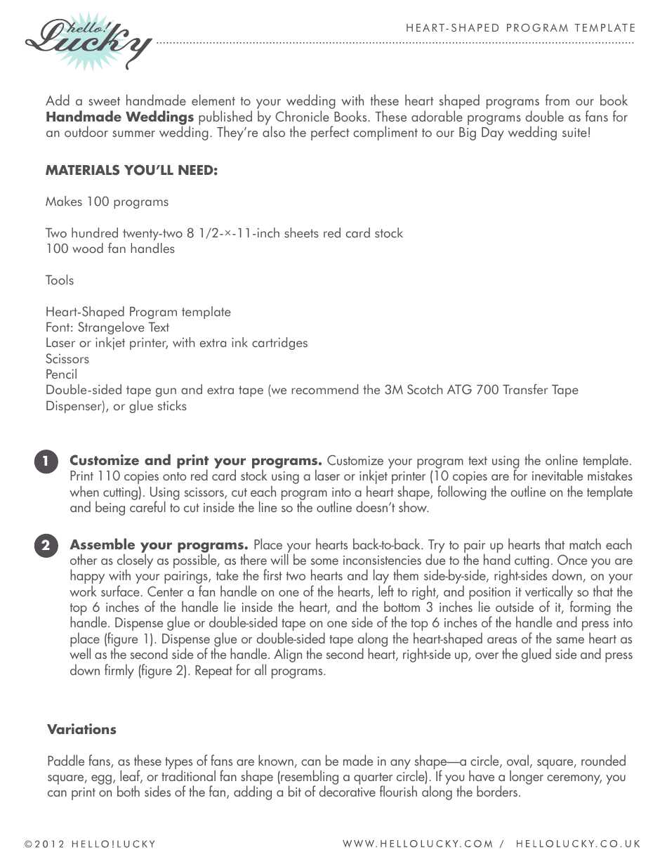 Handmade Heart-Shaped Wedding Program Template - Hello!lucky Download ...