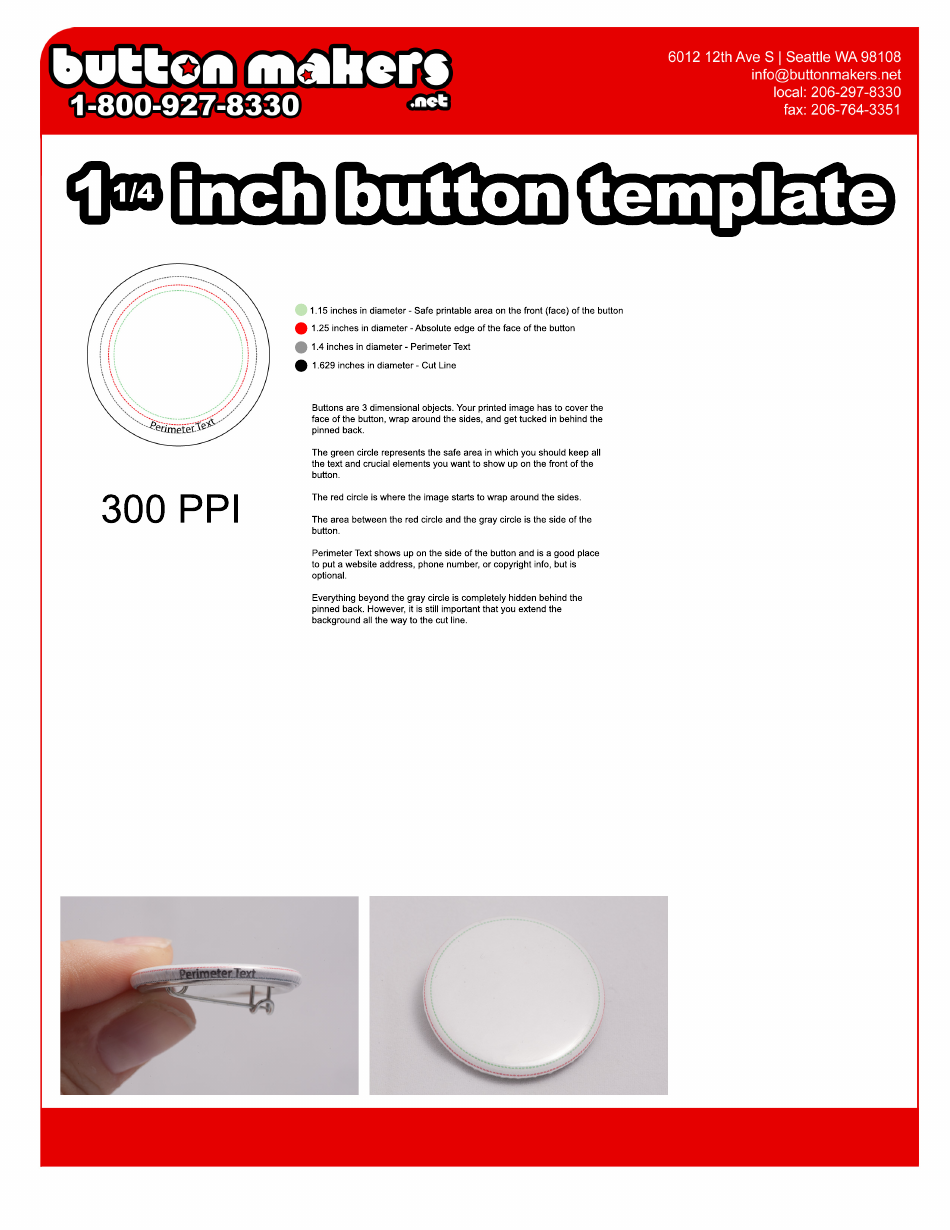 1 1/4 Inch Button Template Download Printable PDF | Templateroller