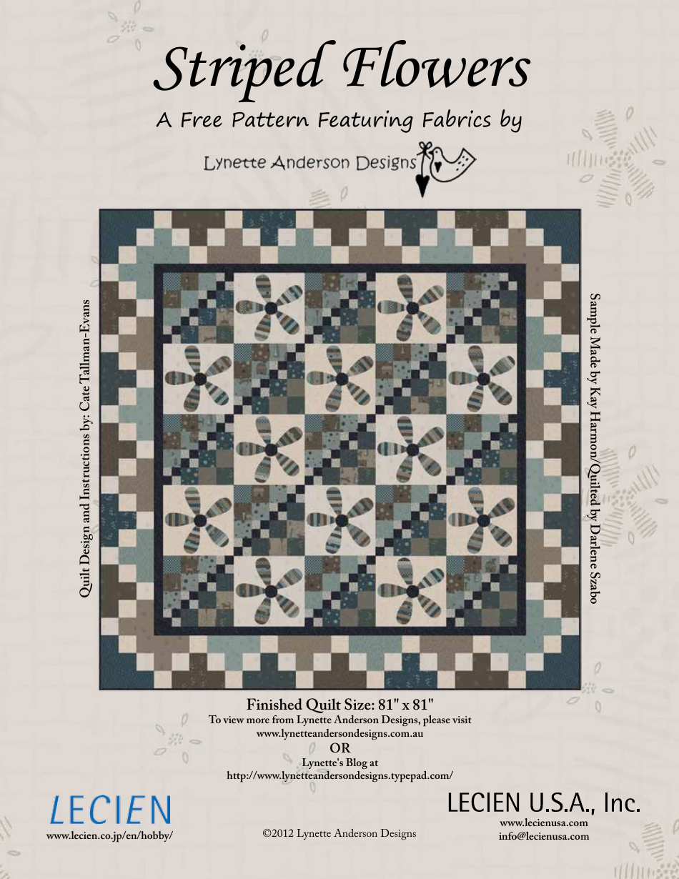 Striped Flowers Quilt Pattern Templates - Lynette Anderson Designs ...