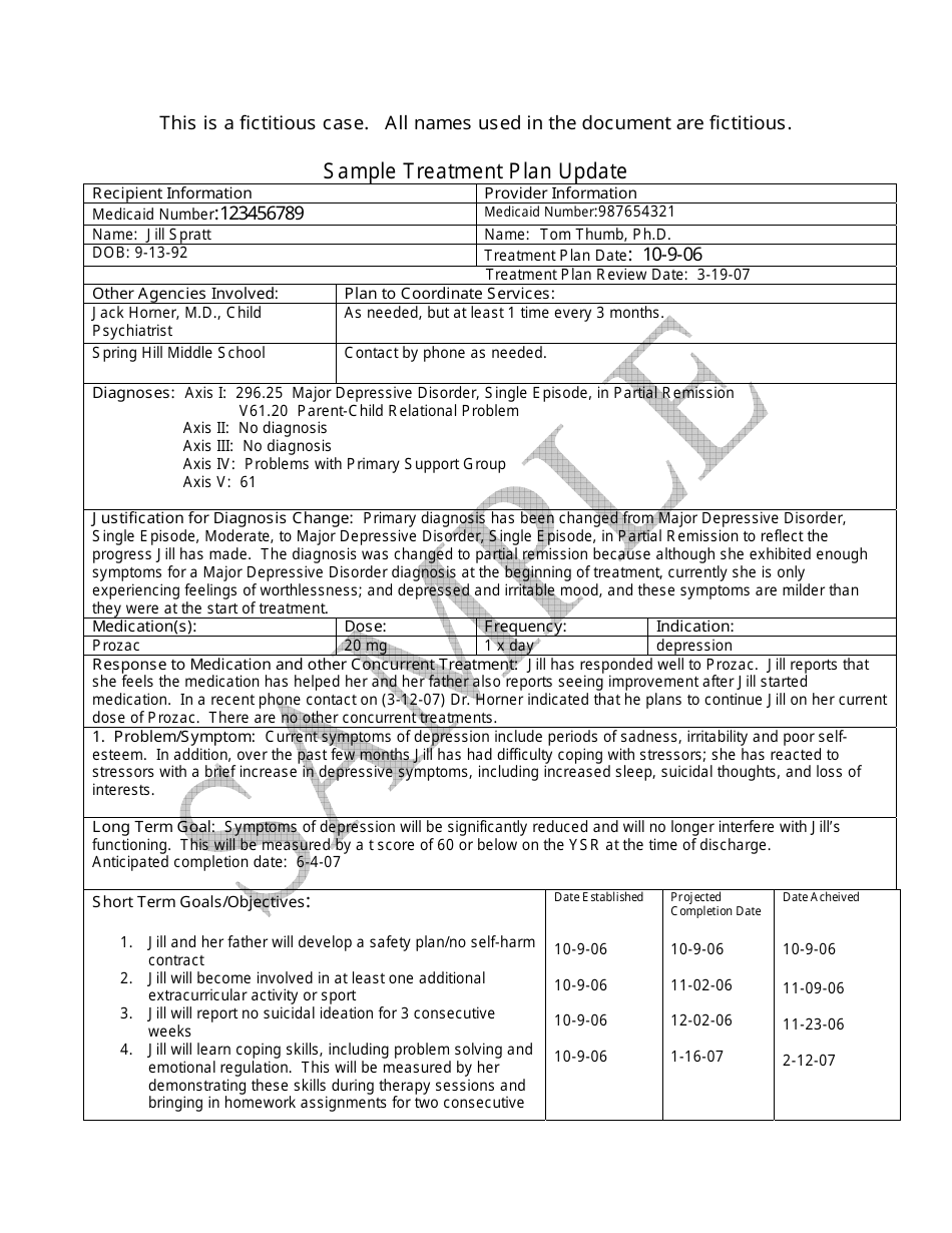 Sample Treatment Plan Update Download Printable PDF | Templateroller