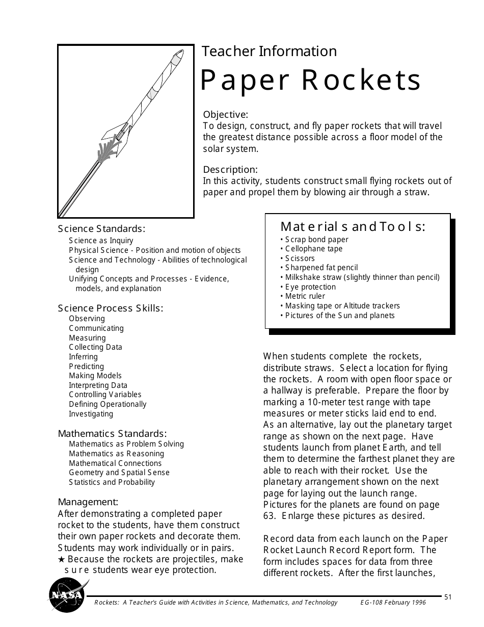 Paper Rocket Template - Teacher Information Download Printable PDF ...