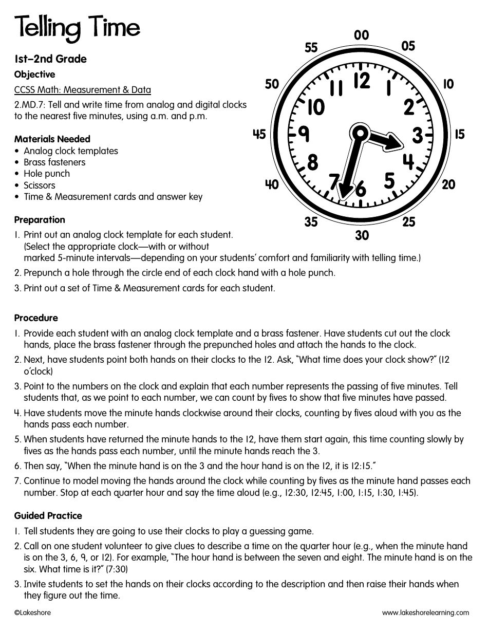 Clock Template - Lakeshore Download Printable PDF | Templateroller