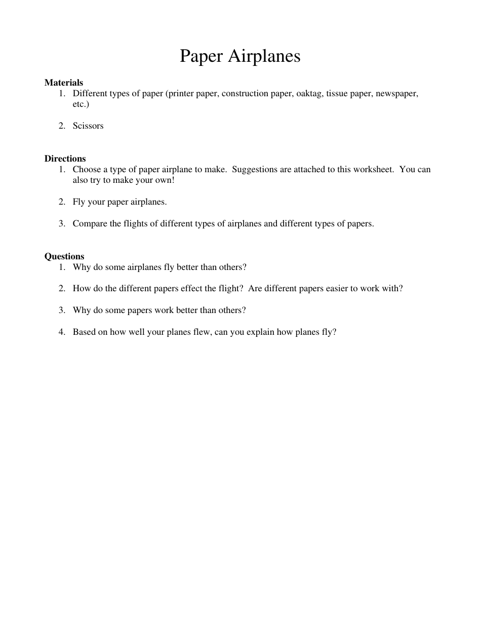 Deltry Paper Airplane Template Download Printable PDF | Templateroller