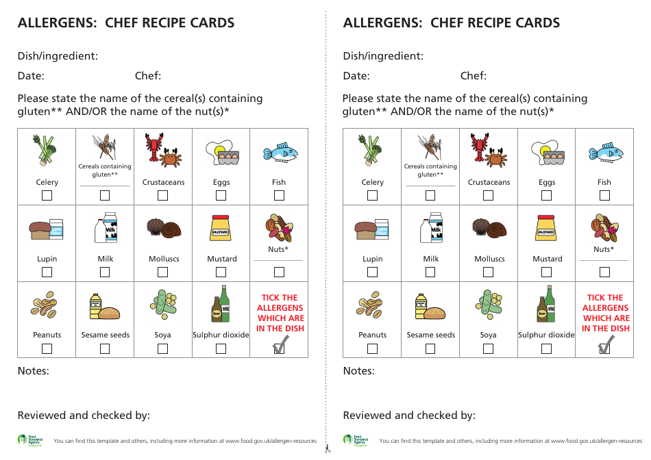 United Kingdom Allergens: Chef Recipe Cards - Fill Out, Sign Online and ...