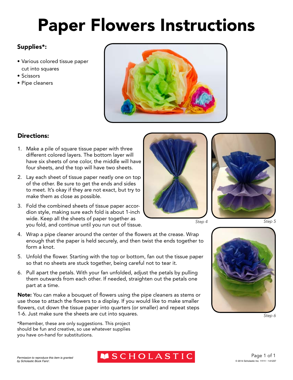Paper Flowers Project - Scholastic Download Printable PDF | Templateroller
