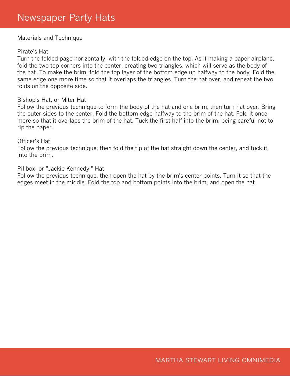 Newspaper Party Hat Templates - Martha Stewart Living Omnimedia ...
