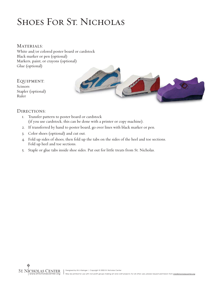 Shoes for St. Nicholas Pattern Templates - Nicholas Center Download ...