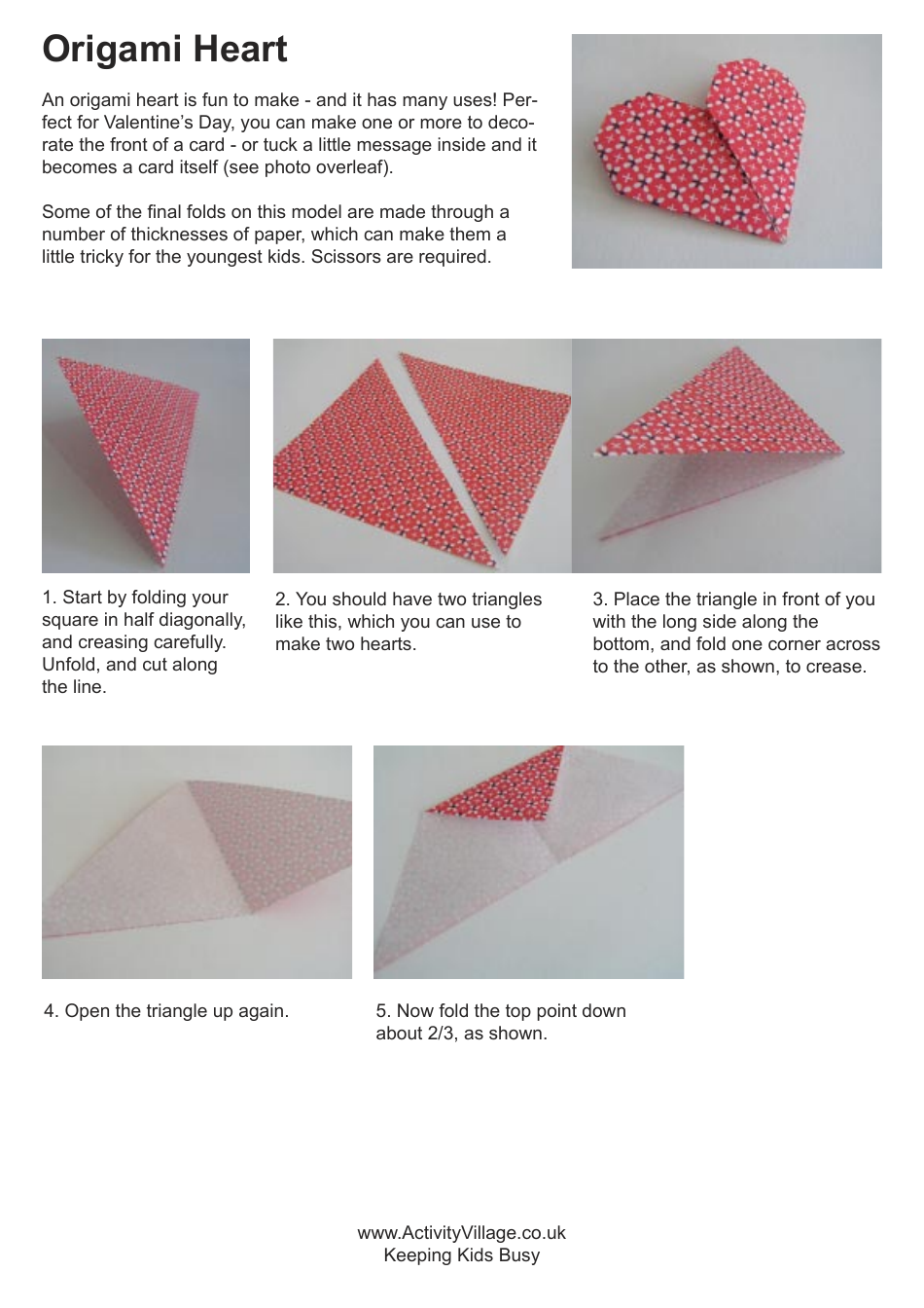 Origami Paper Heart - Red Download Printable PDF | Templateroller