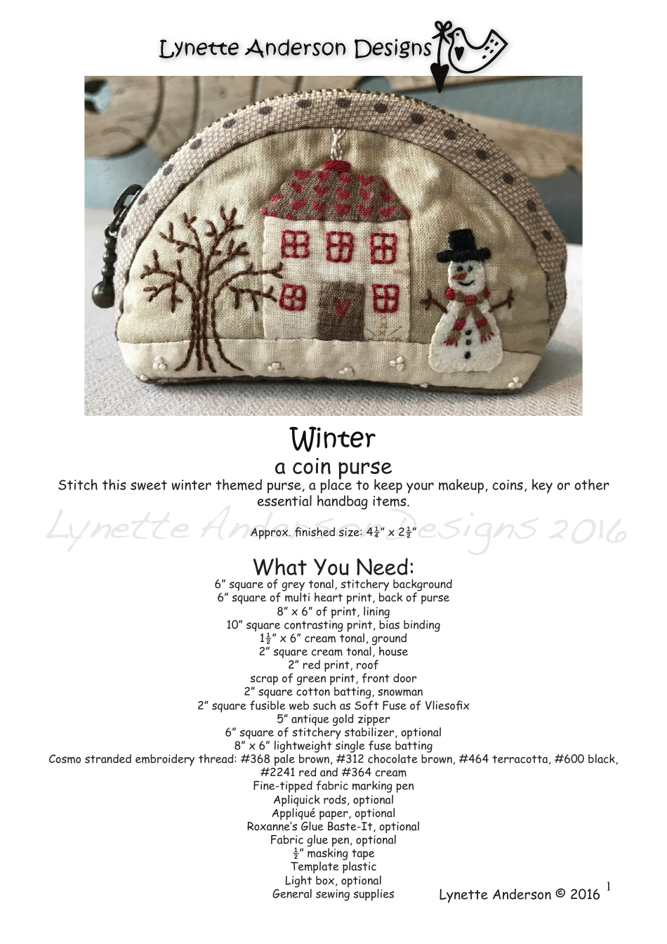 Winter Coin Purse Template - Lynette Anderson Designs Download ...