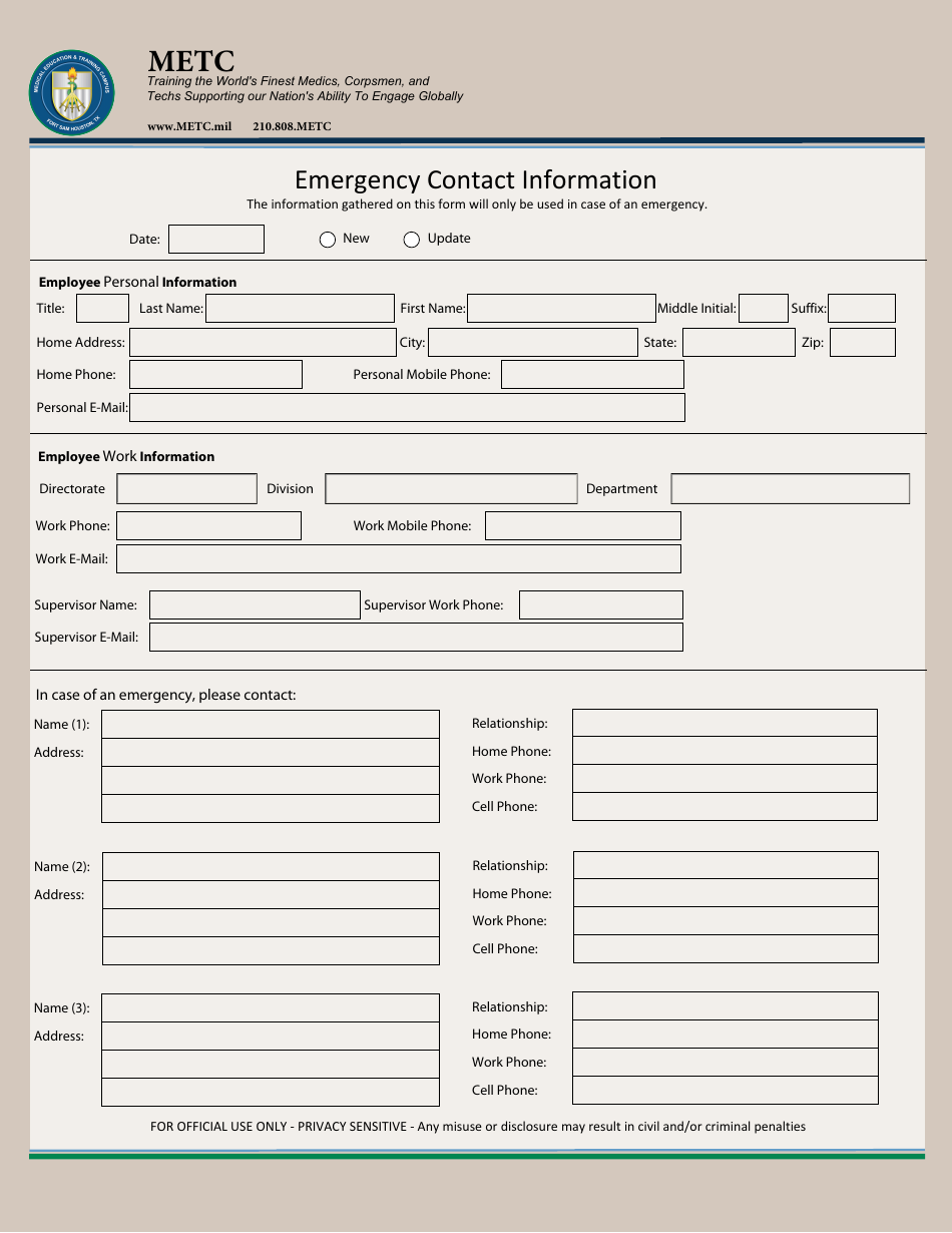 Emergency Contact Information Download Fillable PDF | Templateroller