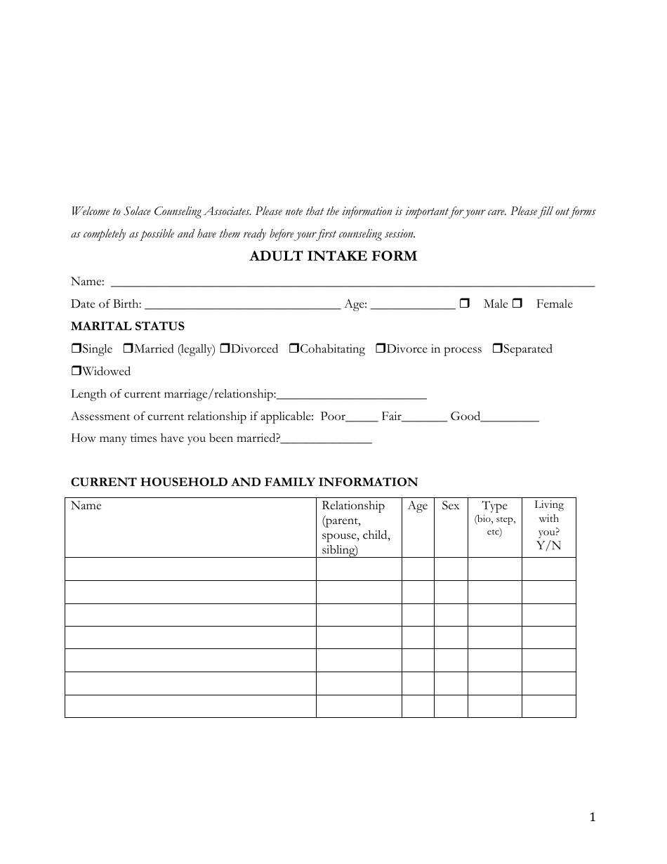 Adult Intake Form - Patient - Fill Out, Sign Online and Download PDF ...