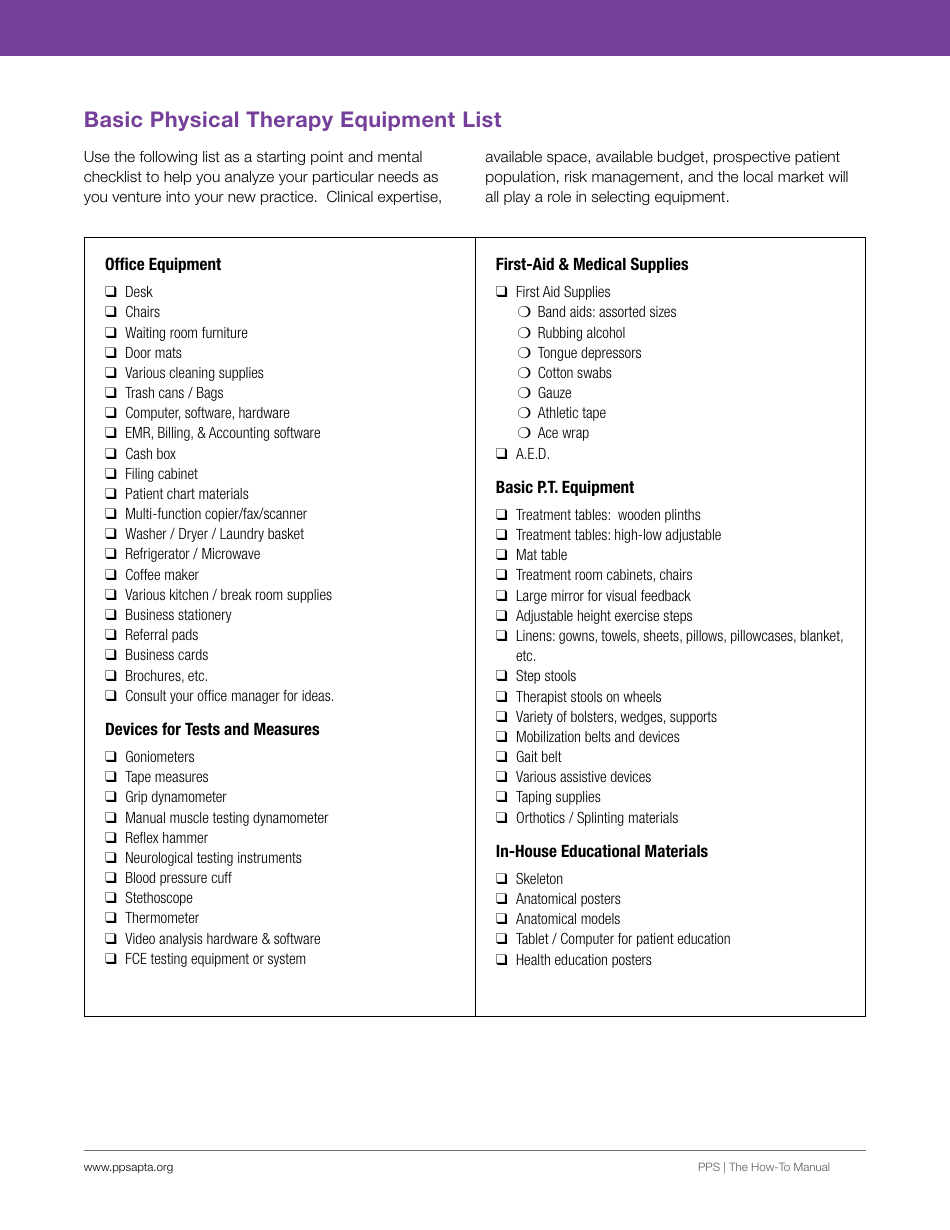 Basic Physical Therapy Equipment List Download Printable PDF ...