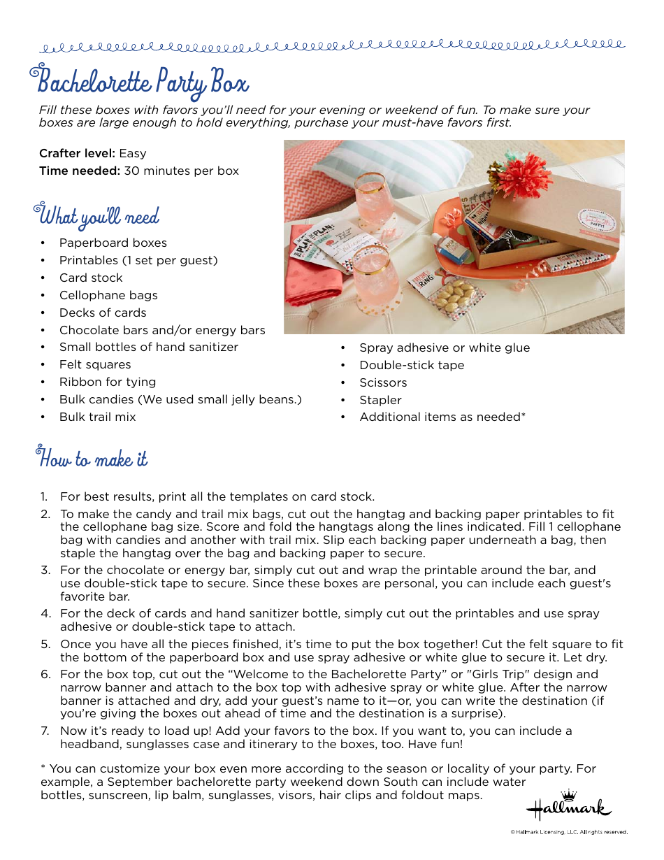 Bachelorette Party Box Templates - Hallmark Download Printable PDF ...