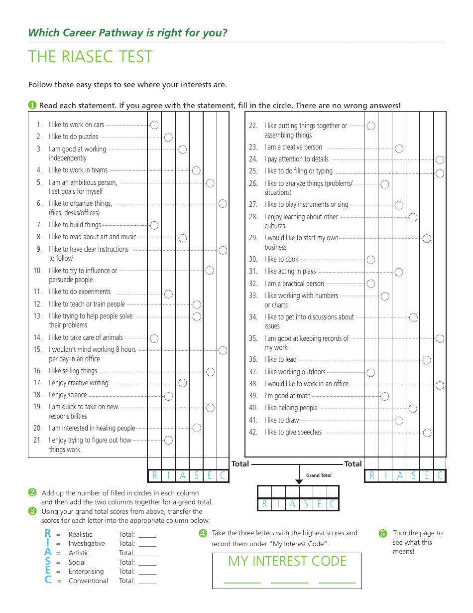 The Riasec Test Download Printable PDF | Templateroller